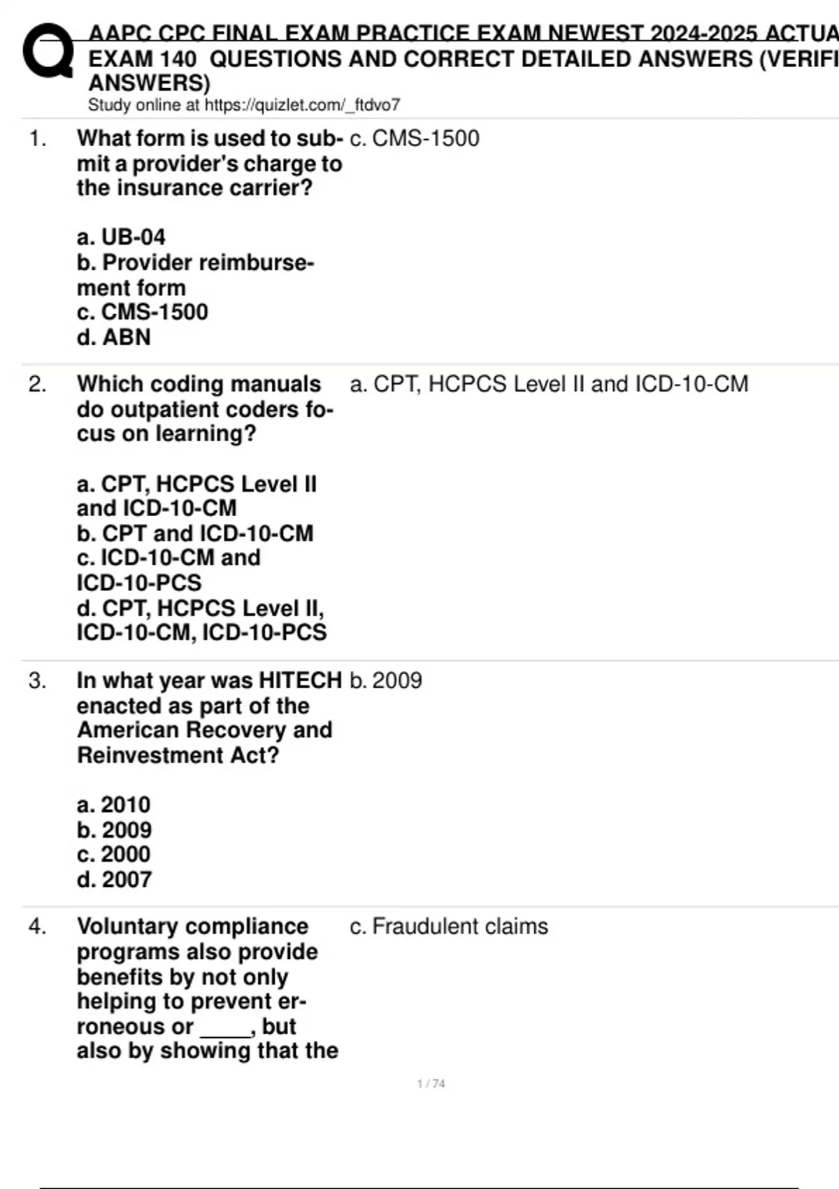 AAPC CPC Final Exam Practice Test 2024–2025 | 140 Actual Exam Questions ...