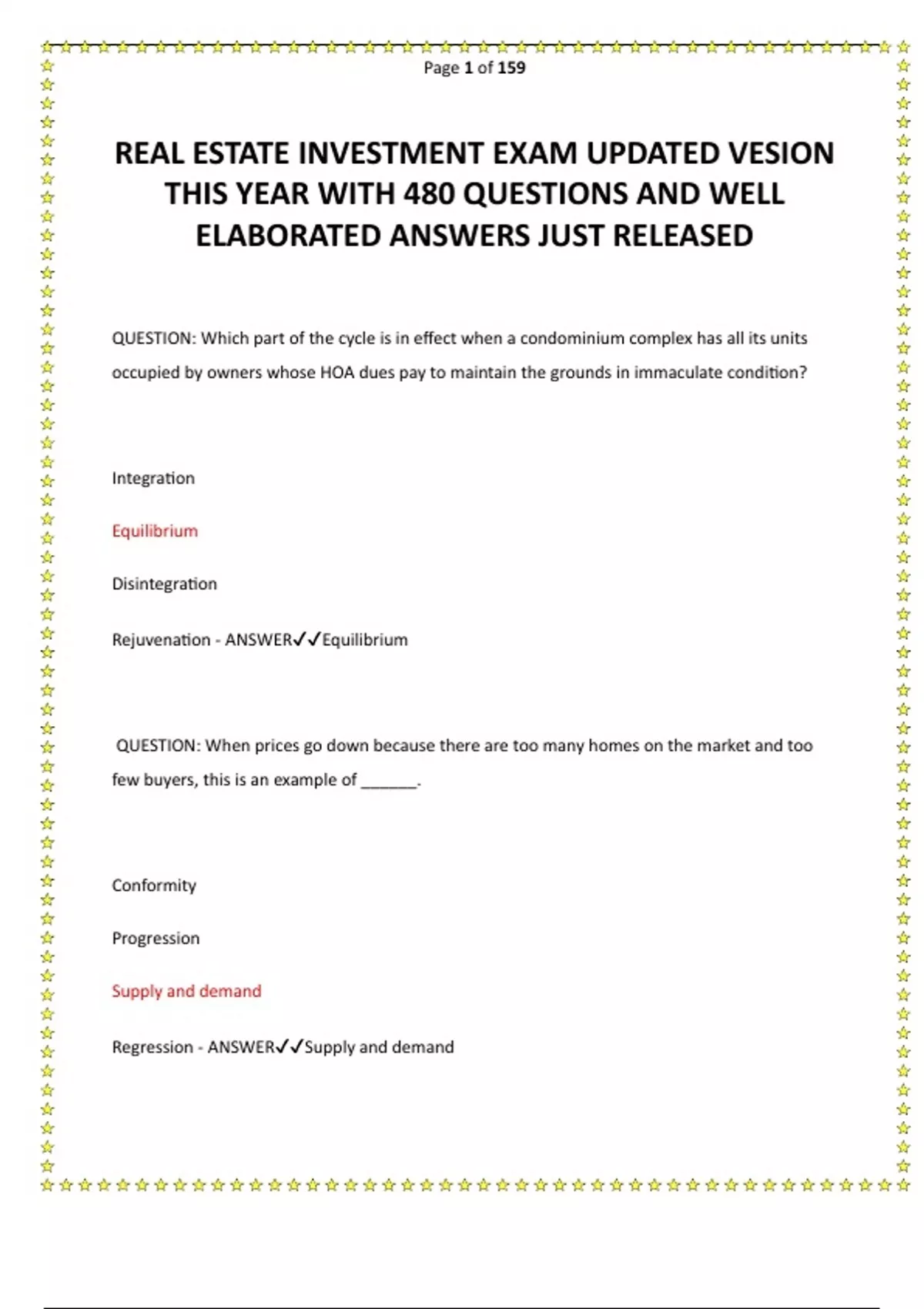 REAL ESTATE INVESTMENT EXAM UPDATED VERSION THIS YEAR WITH 480 ...