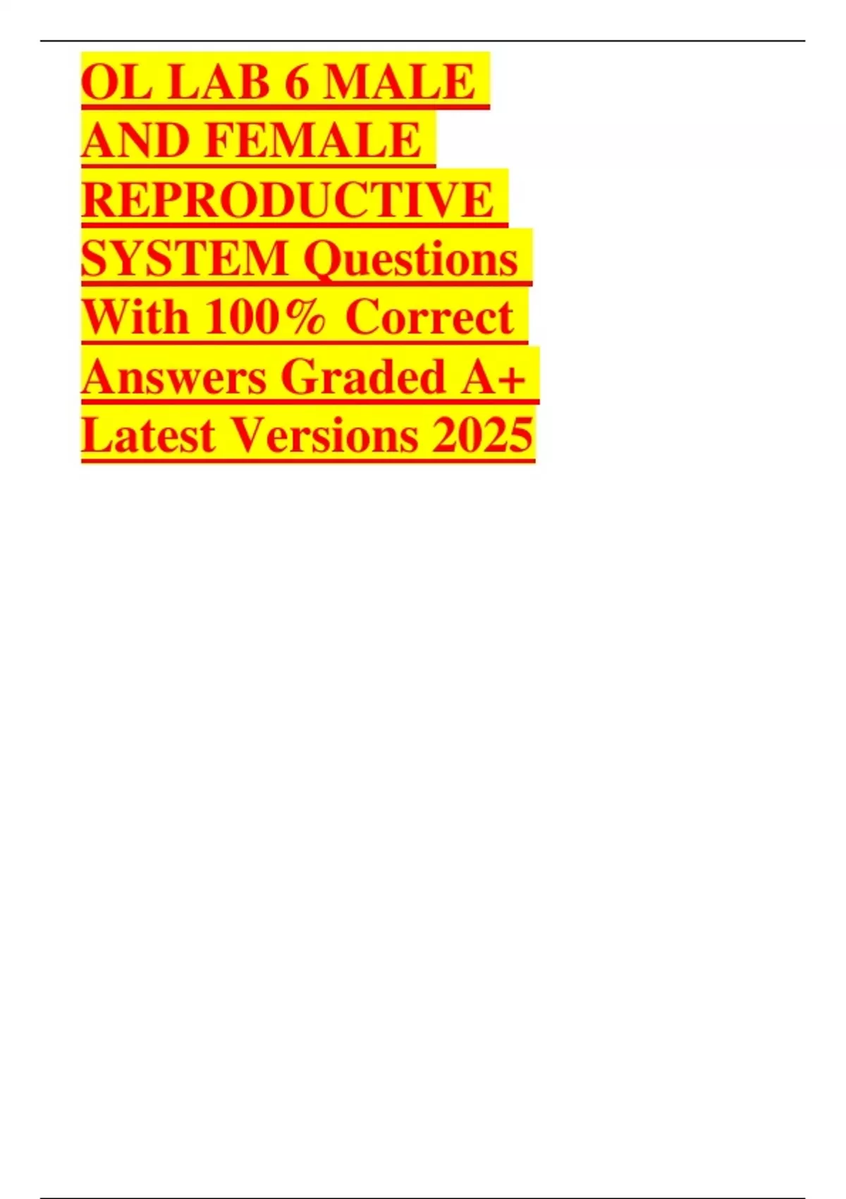 OL LAB 6 MALE AND FEMALE REPRODUCTIVE SYSTEM Questions With 100% ...