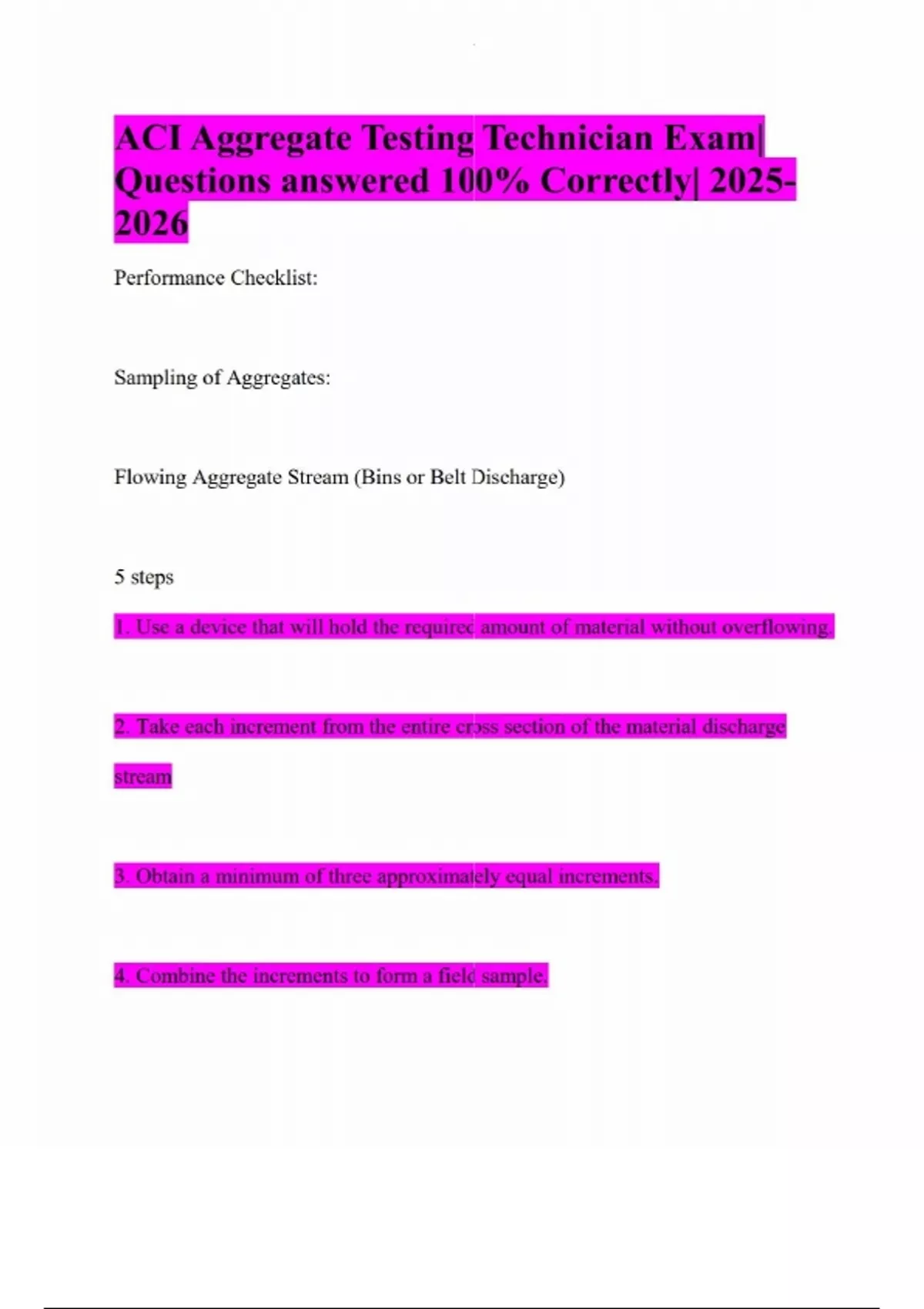 ACI Aggregate Testing Technician Exam|Questions answered 100% Correctly ...