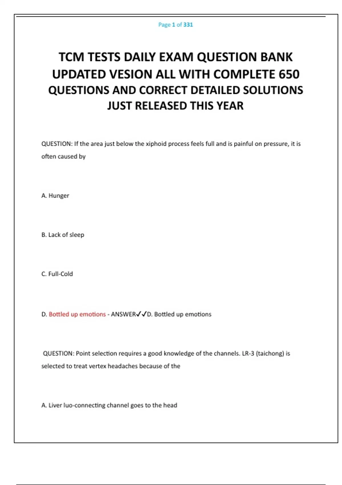 TCM TESTS DAILY EXAM QUESTION BANK UPDATED VERSION ALL WITH COMPLETE ...