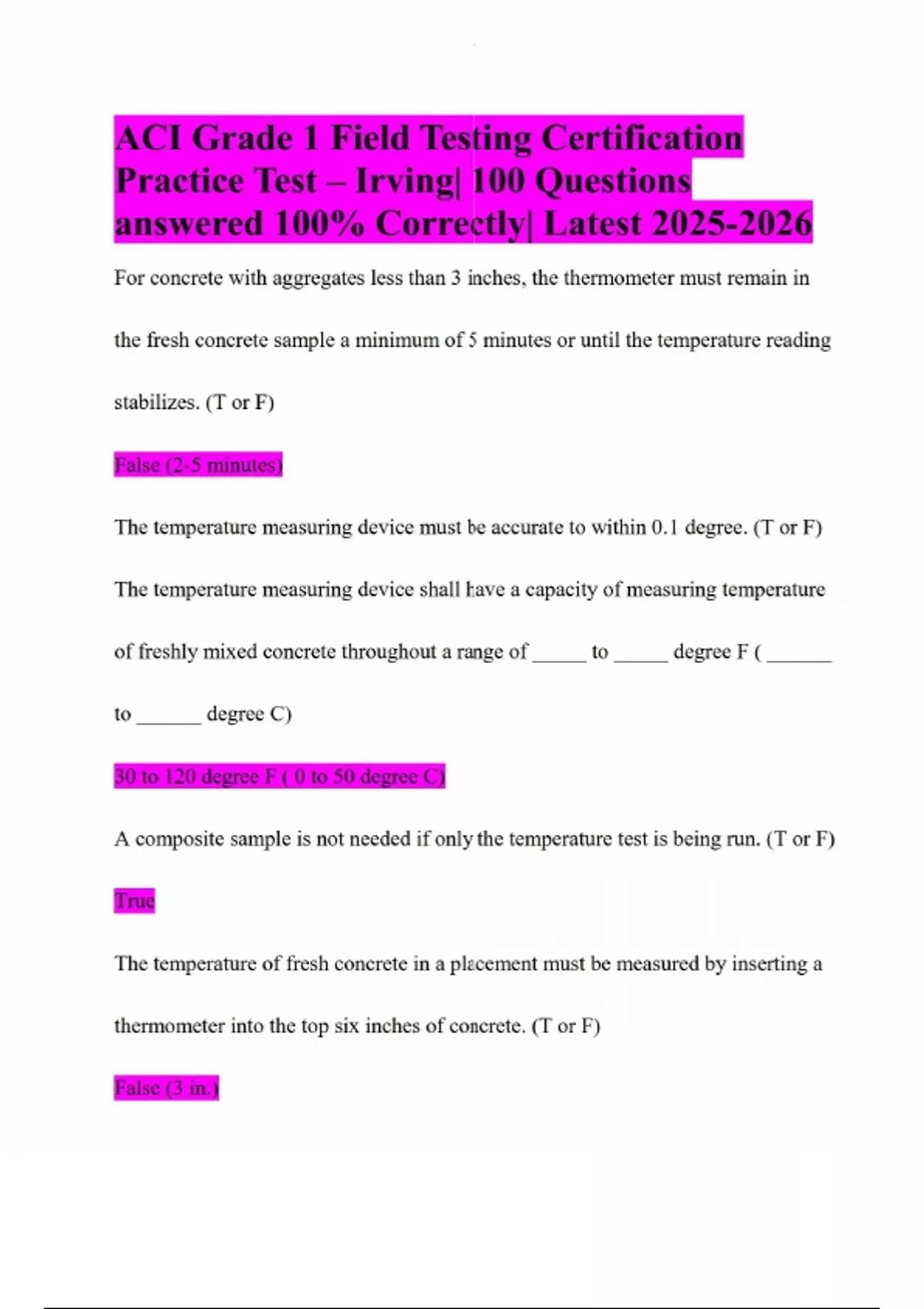 ACI Grade 1 Field Testing Certification Practice Test – Irving| 100 ...