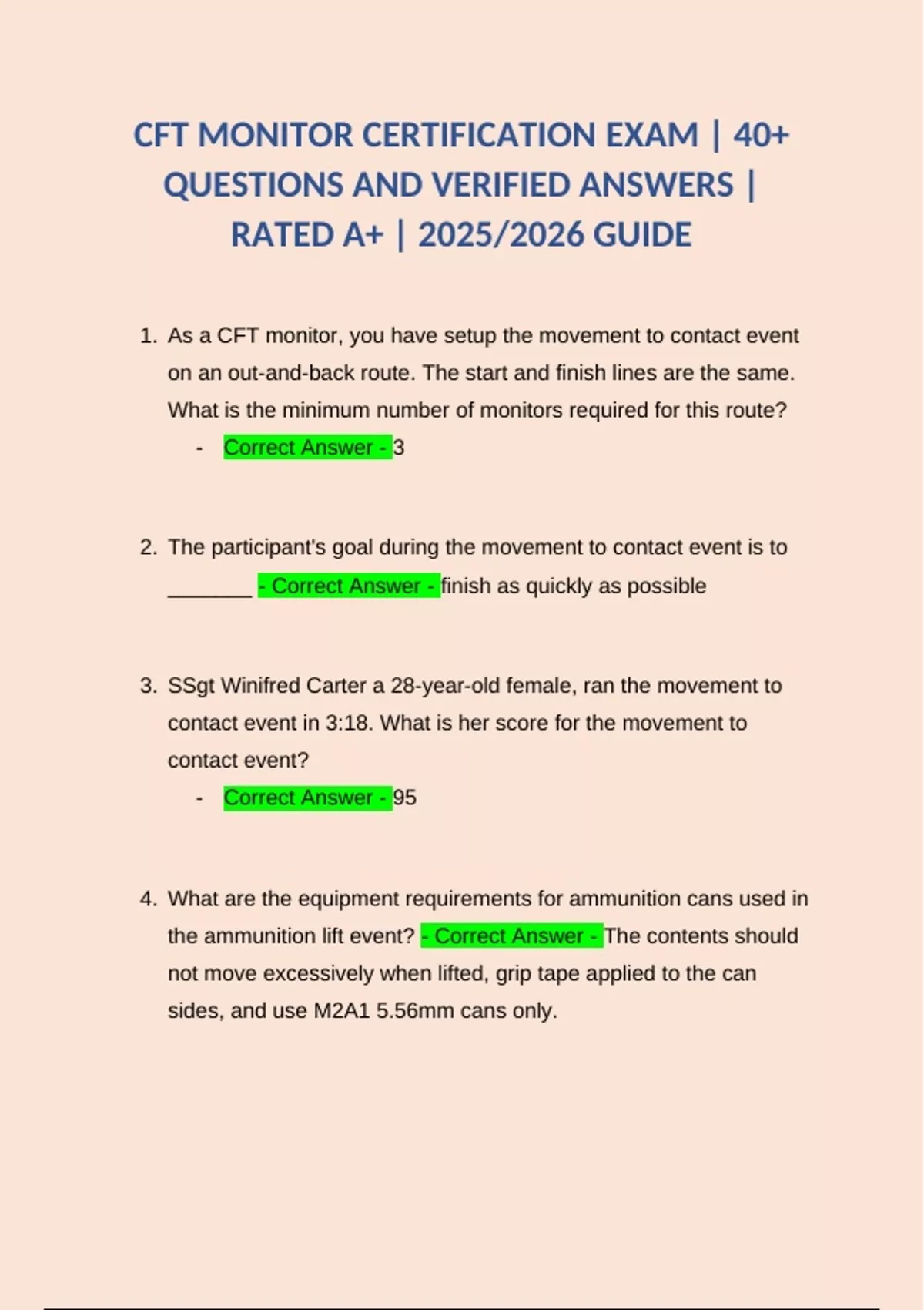 CFT MONITOR CERTIFICATION EXAM | 40+ QUESTIONS AND VERIFIED ANSWERS ...