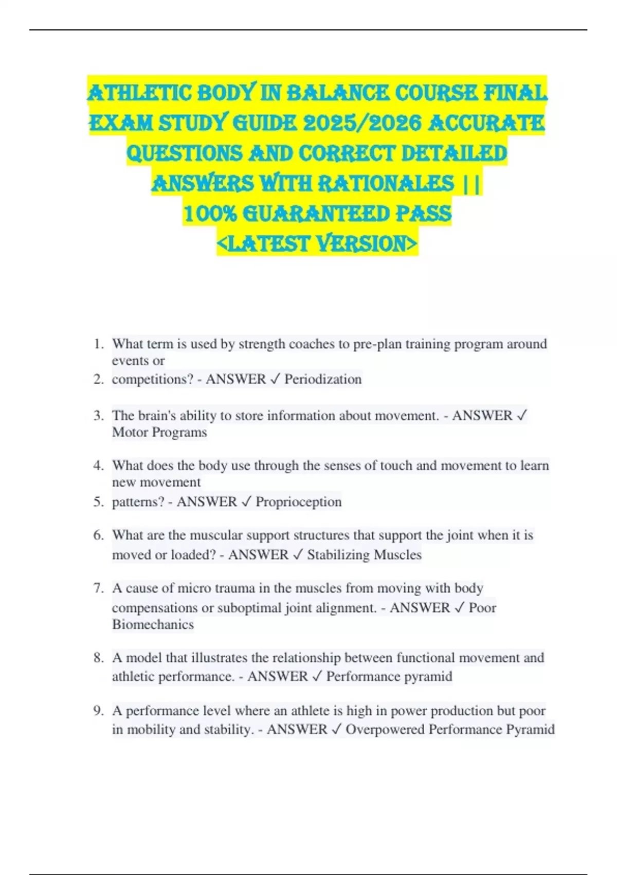 Athletic Body In Balance Course FINAL EXAM STUDY GUIDE 2025/2026 ...