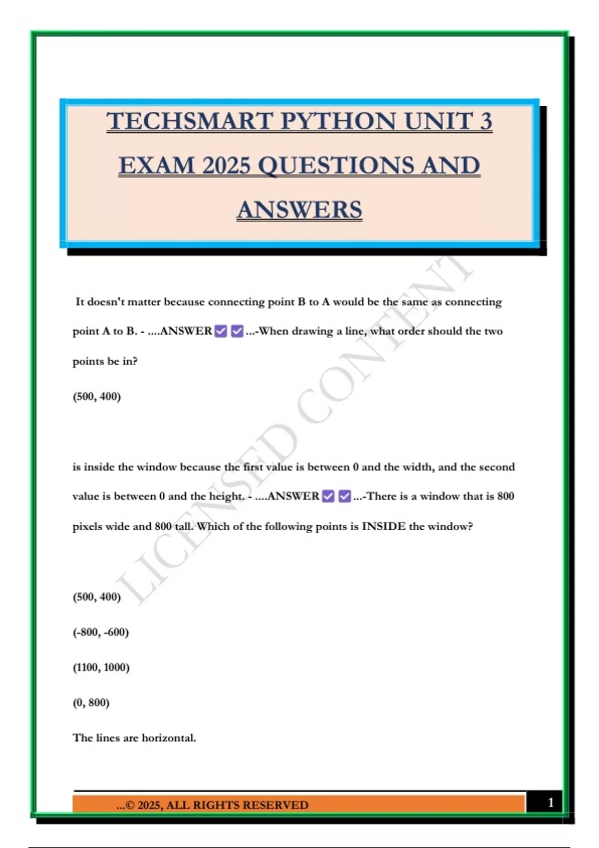 TECHSMART PYTHON UNIT 3 EXAM 2025 QUESTIONS AND ANSWERS - TECHSMART - Stuvia US