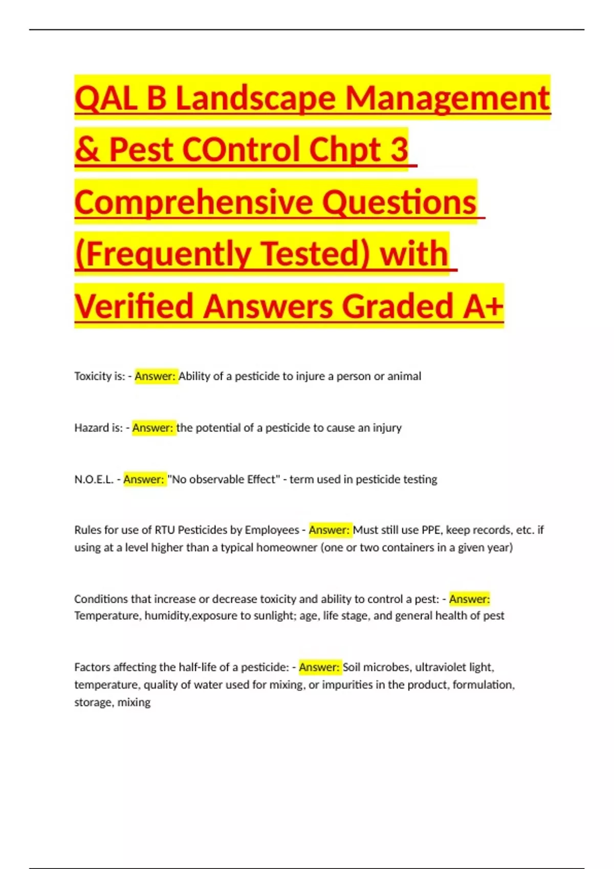 QAL B Landscape Management & Pest COntrol Chpt 3 Comprehensive ...