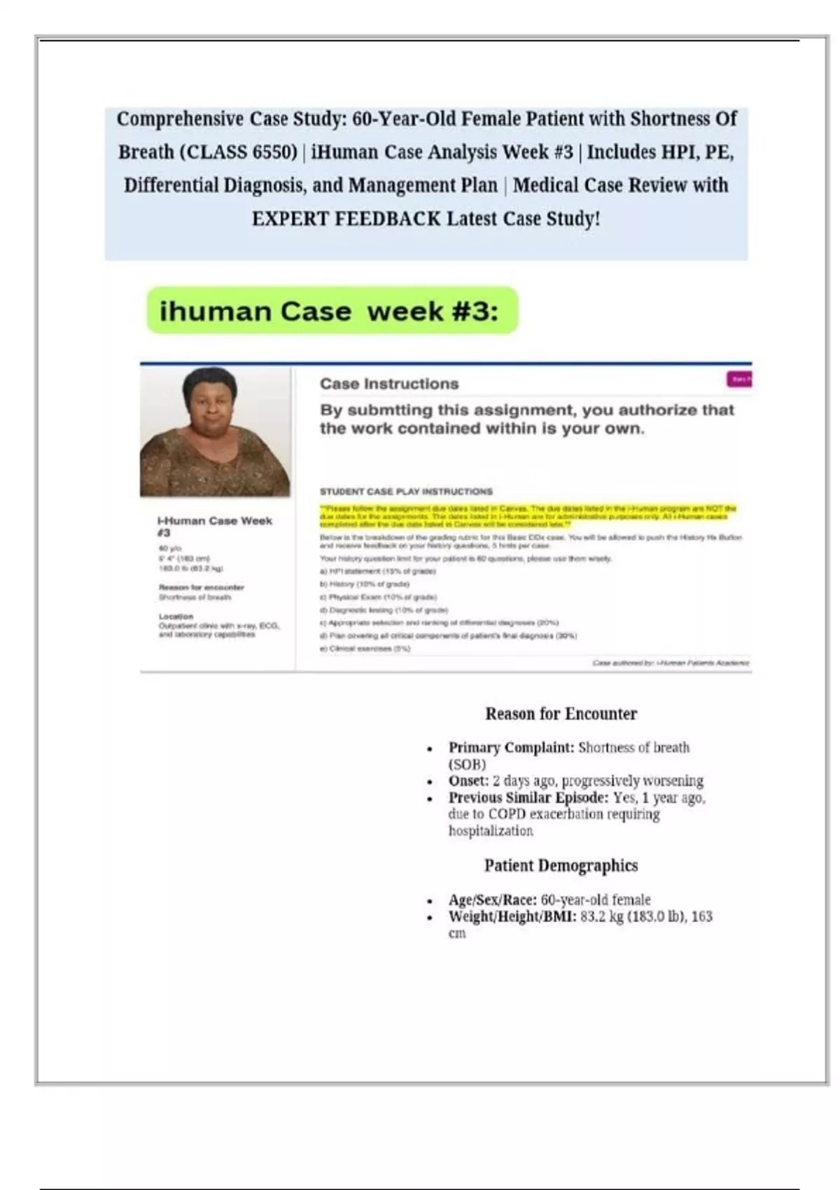 i-Human Case Study Week #7: 60-Year-Old Female with Shortness of Breath ...