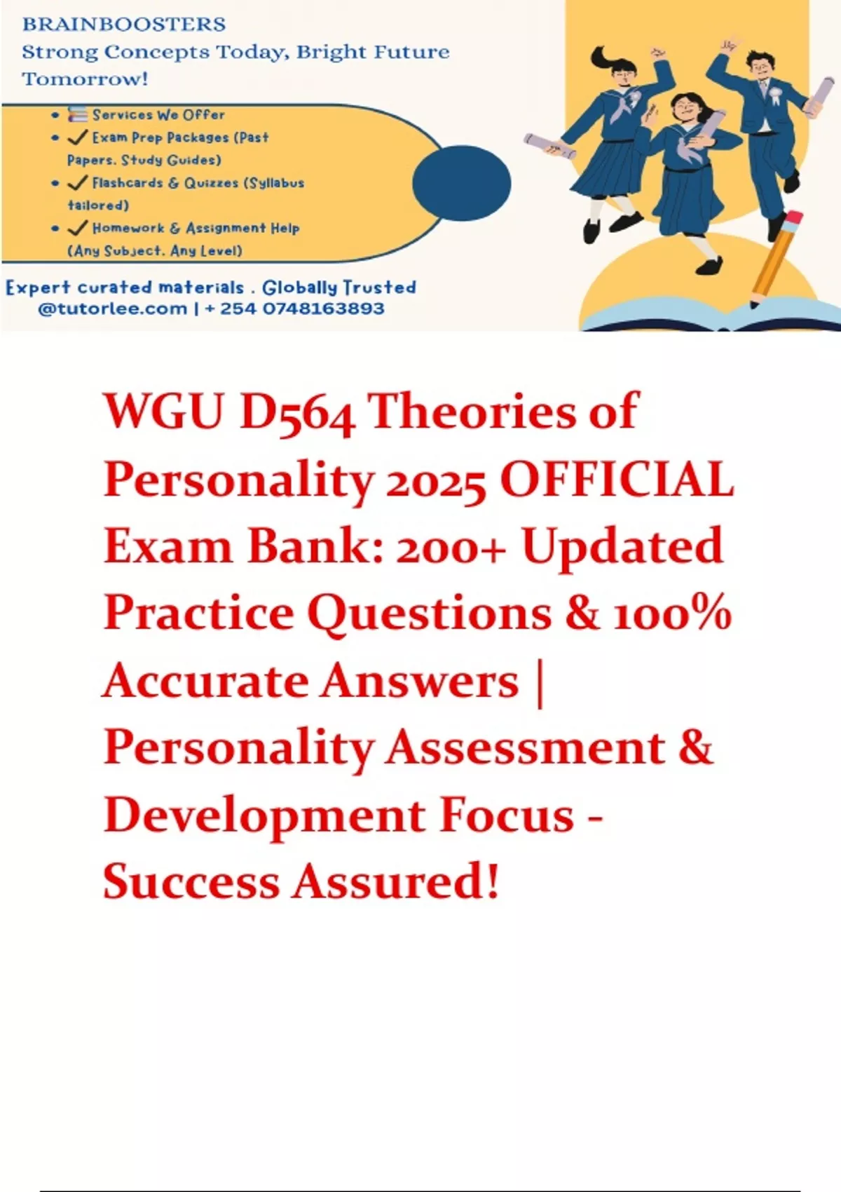 WGU D564 | Theories of Personality 2025 | OFFICIAL Exam Bank: 200+ Updated Practice Questions ...