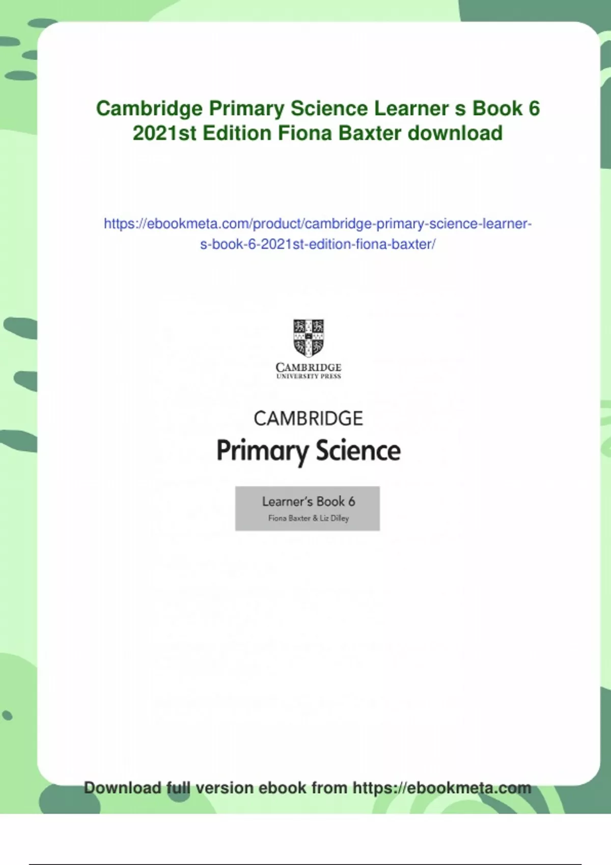 Summary Cambridge Primary Science Learner s Book 6 2021st Edition Fiona ...