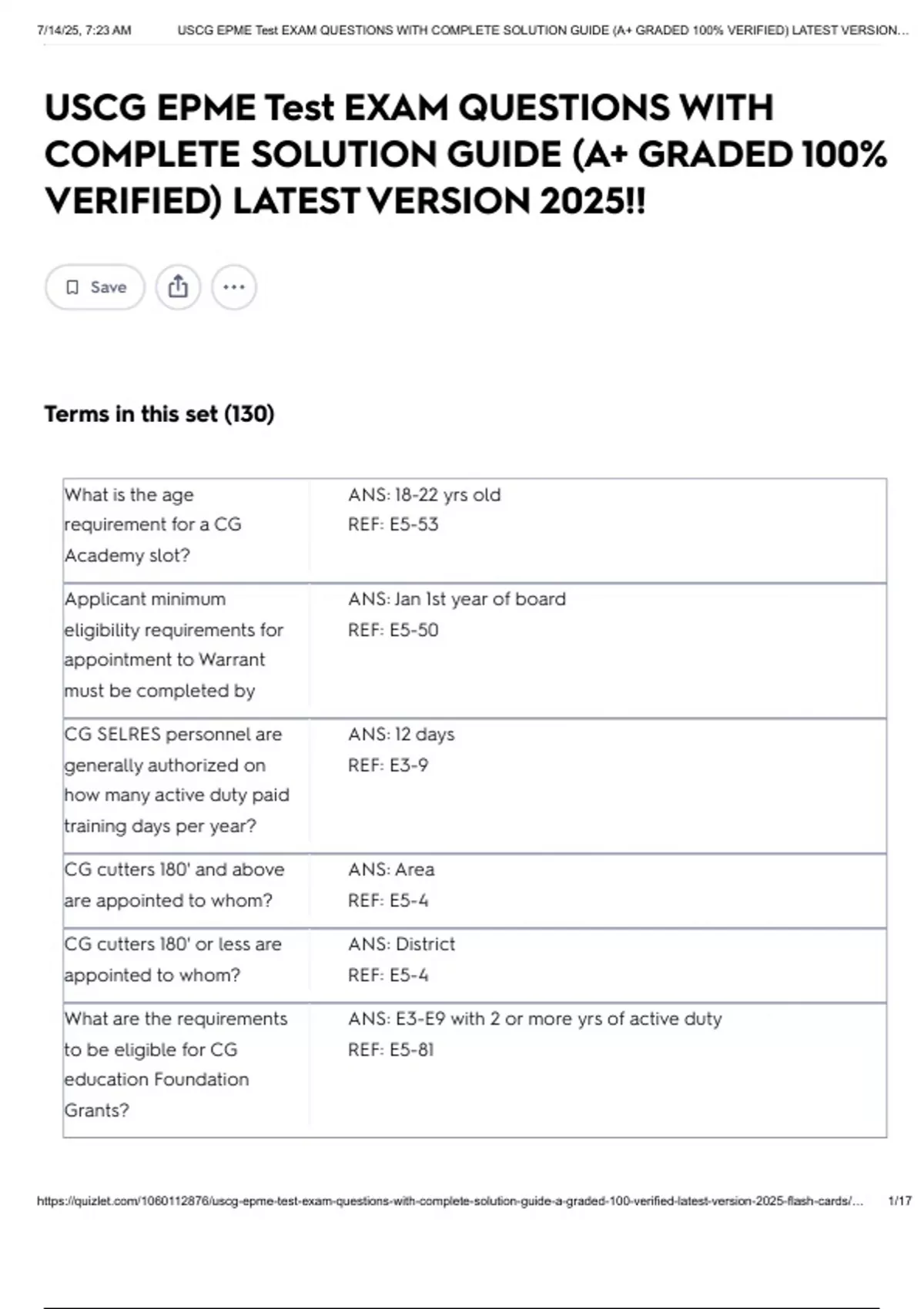 USCG EPME Test EXAM QUESTIONS WITH COMPLETE SOLUTION GUIDE (A+ GRADED ...