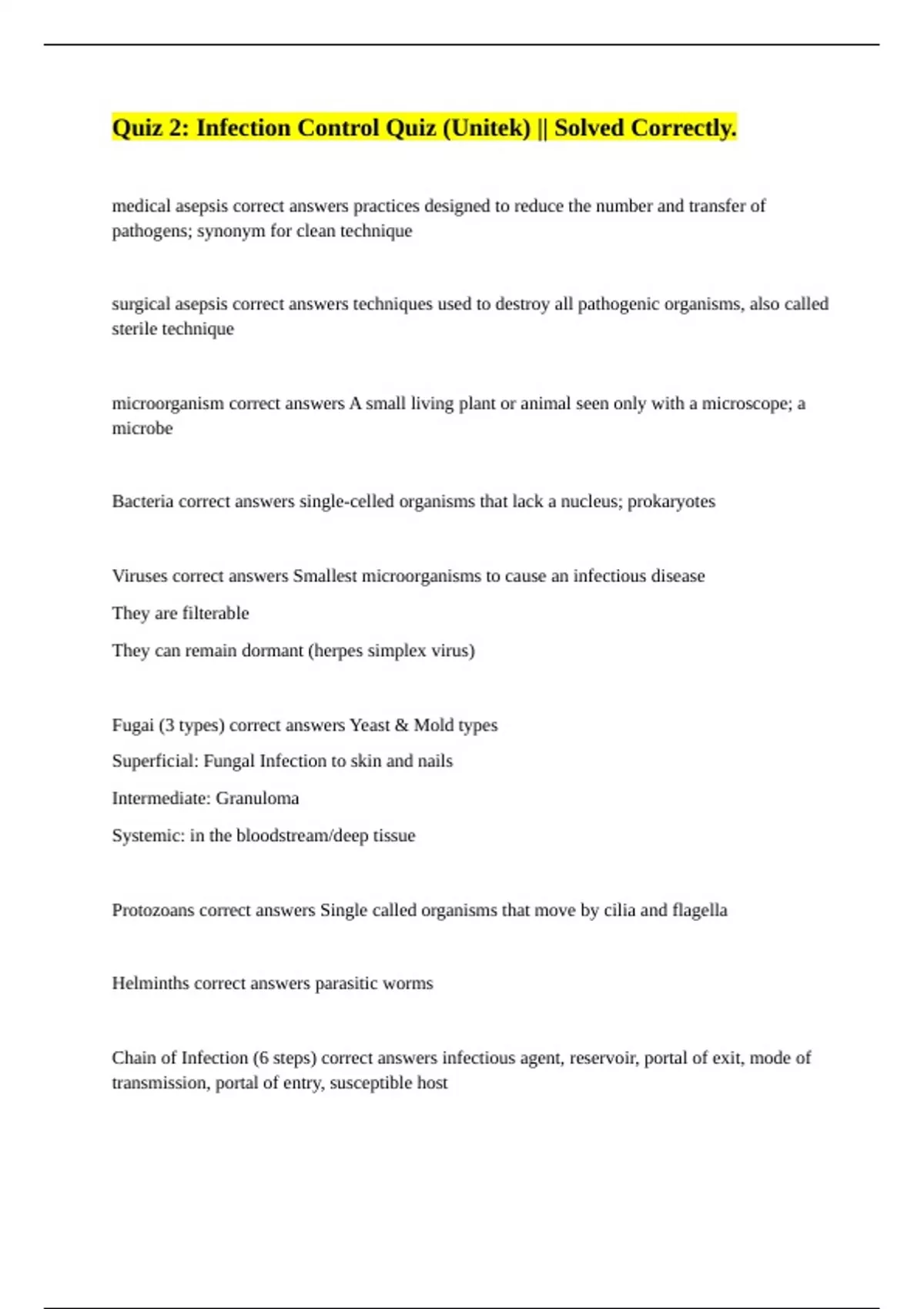 Quiz 2: Infection Control Quiz (Unitek) || Solved Correctly ...