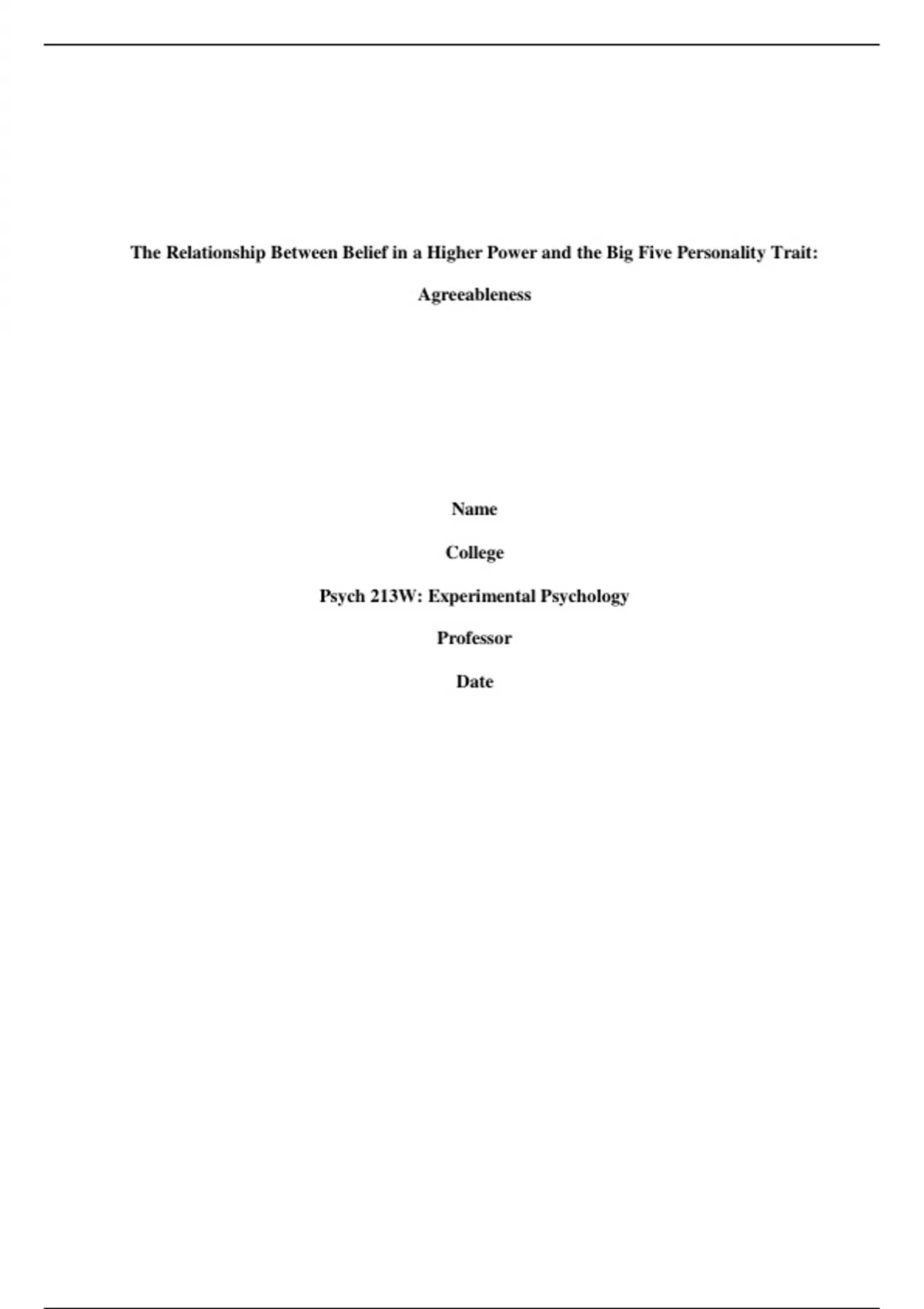 The Relationship Between Belief in a Higher Power and the Big Five ...