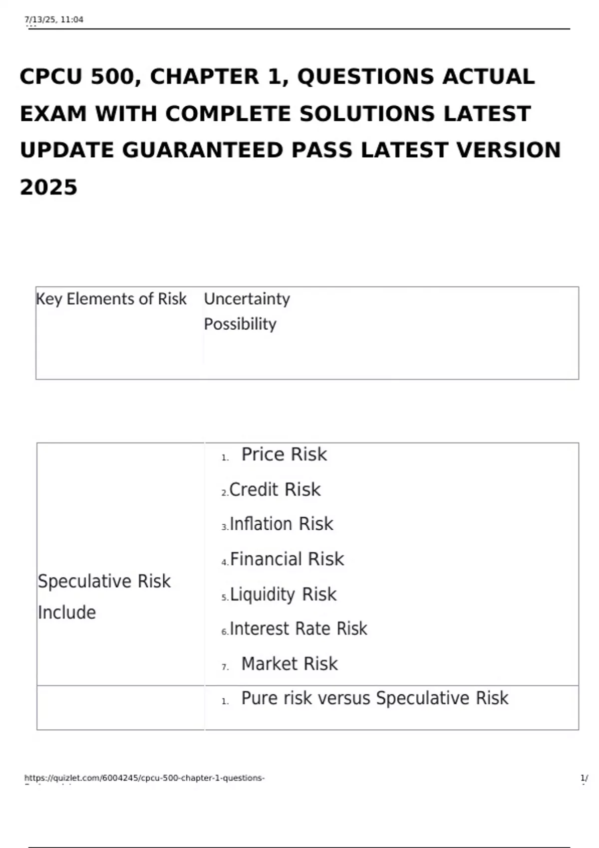 CPCU 500, CHAPTER 1, QUESTIONS ACTUAL EXAM WITH COMPLETE SOLUTIONS ...