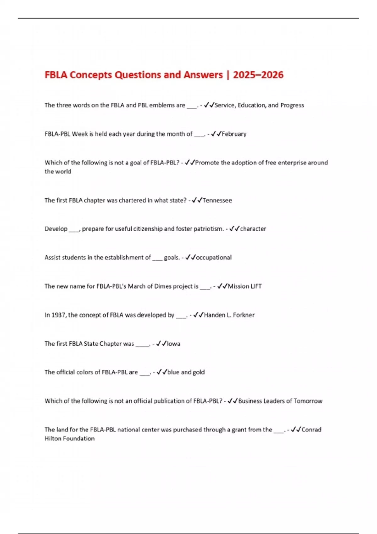 FBLA Concepts Questions and Answers | 2025–2026 - FBLA - Stuvia US