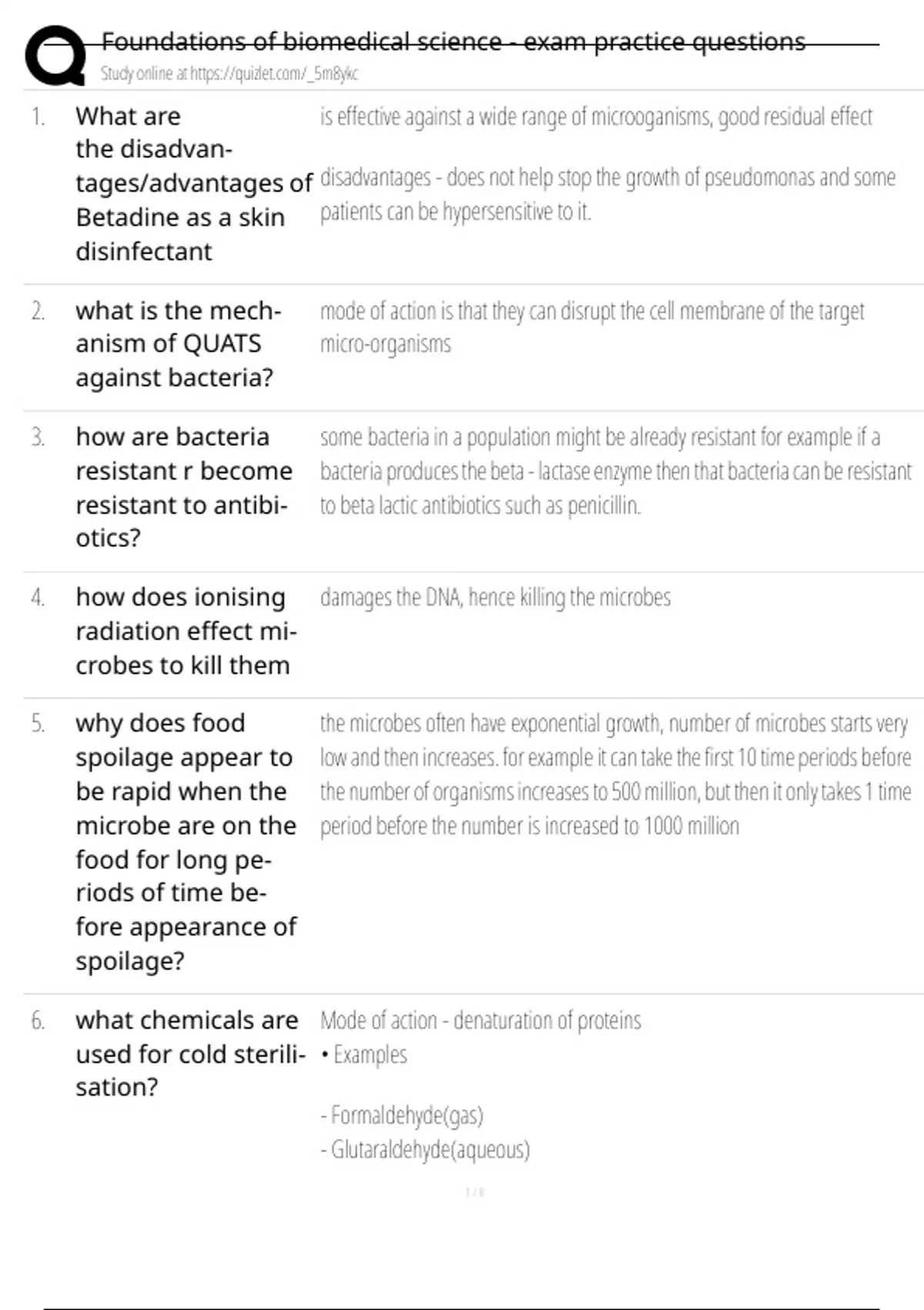 Foundations Of Biomedical Science Exam Practice Questions