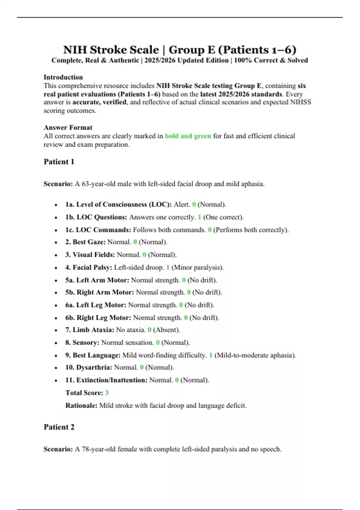 NIH Stroke Scale | Group E (Patients 1–6) | 2025/2026 Updated Edition ...