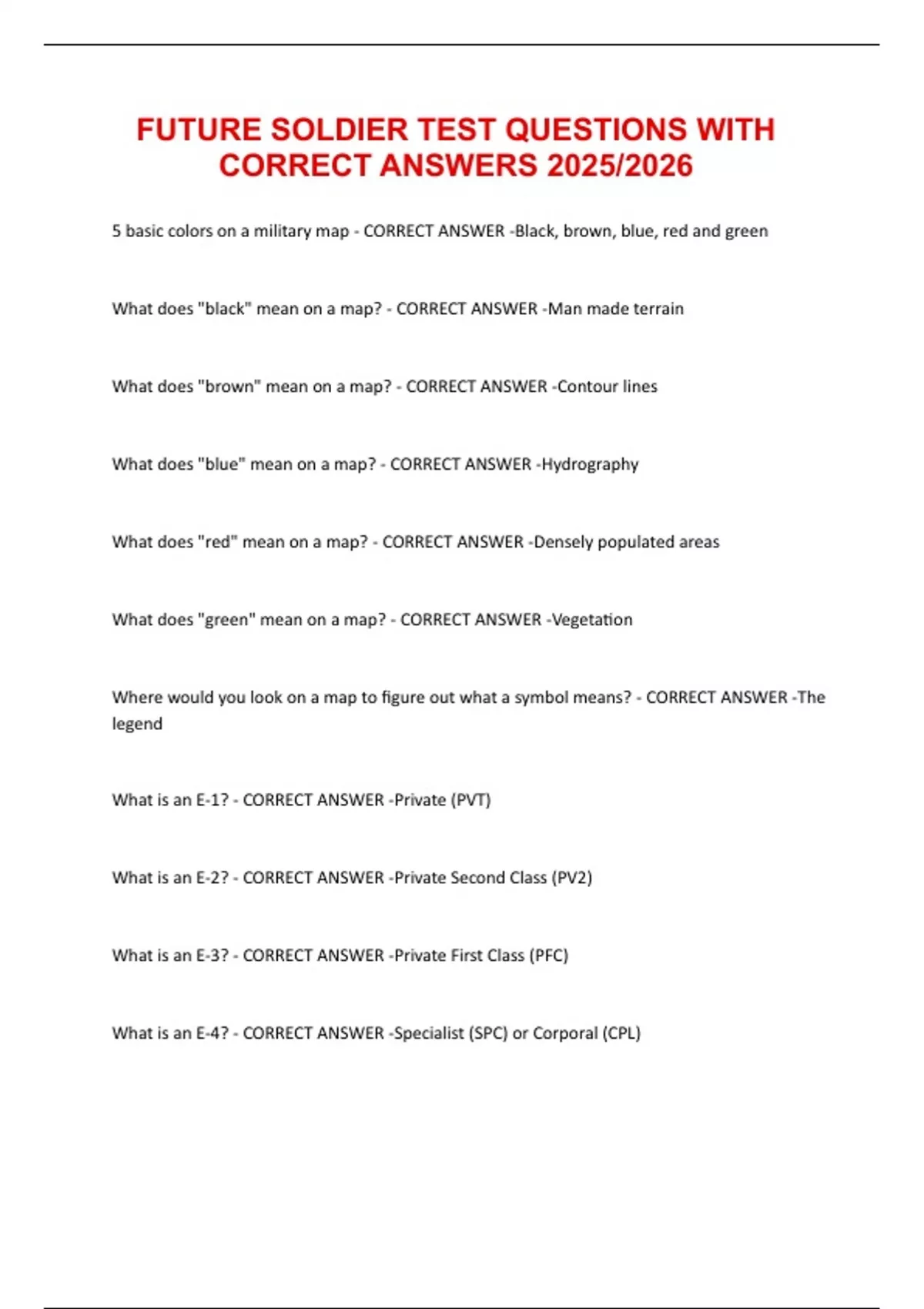 FUTURE SOLDIER TEST QUESTIONS WITH CORRECT ANSWERS 2025/2026 - Army ...