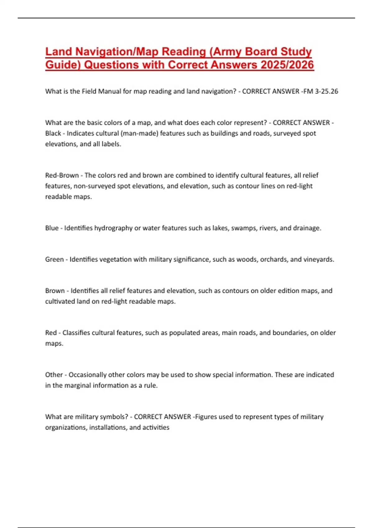 Land Navigation/Map Reading (Army Board Study Guide) Questions with ...