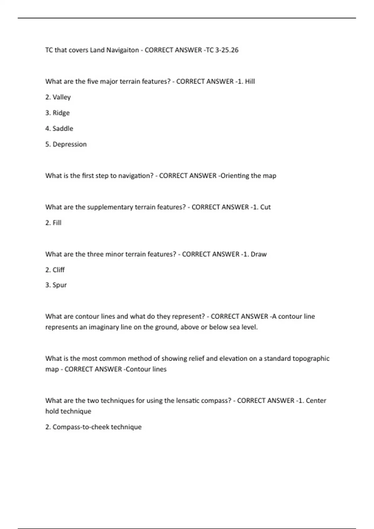 LAND NAVIGATION (ARMY BOARD) EXAM QUESTIONS WITH CORRECT ANSWERS 2025/ ...