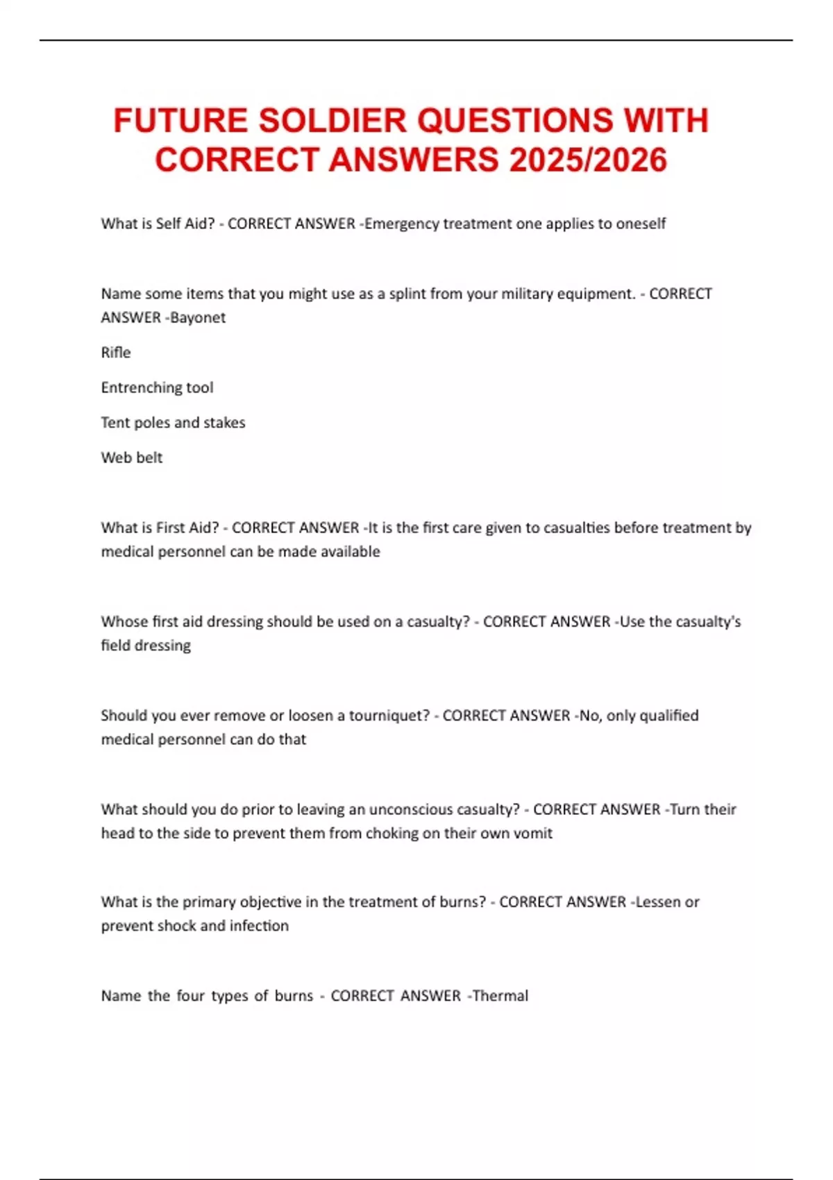 FUTURE SOLDIER QUESTIONS WITH CORRECT ANSWERS 2025/2026 - Army - Stuvia US