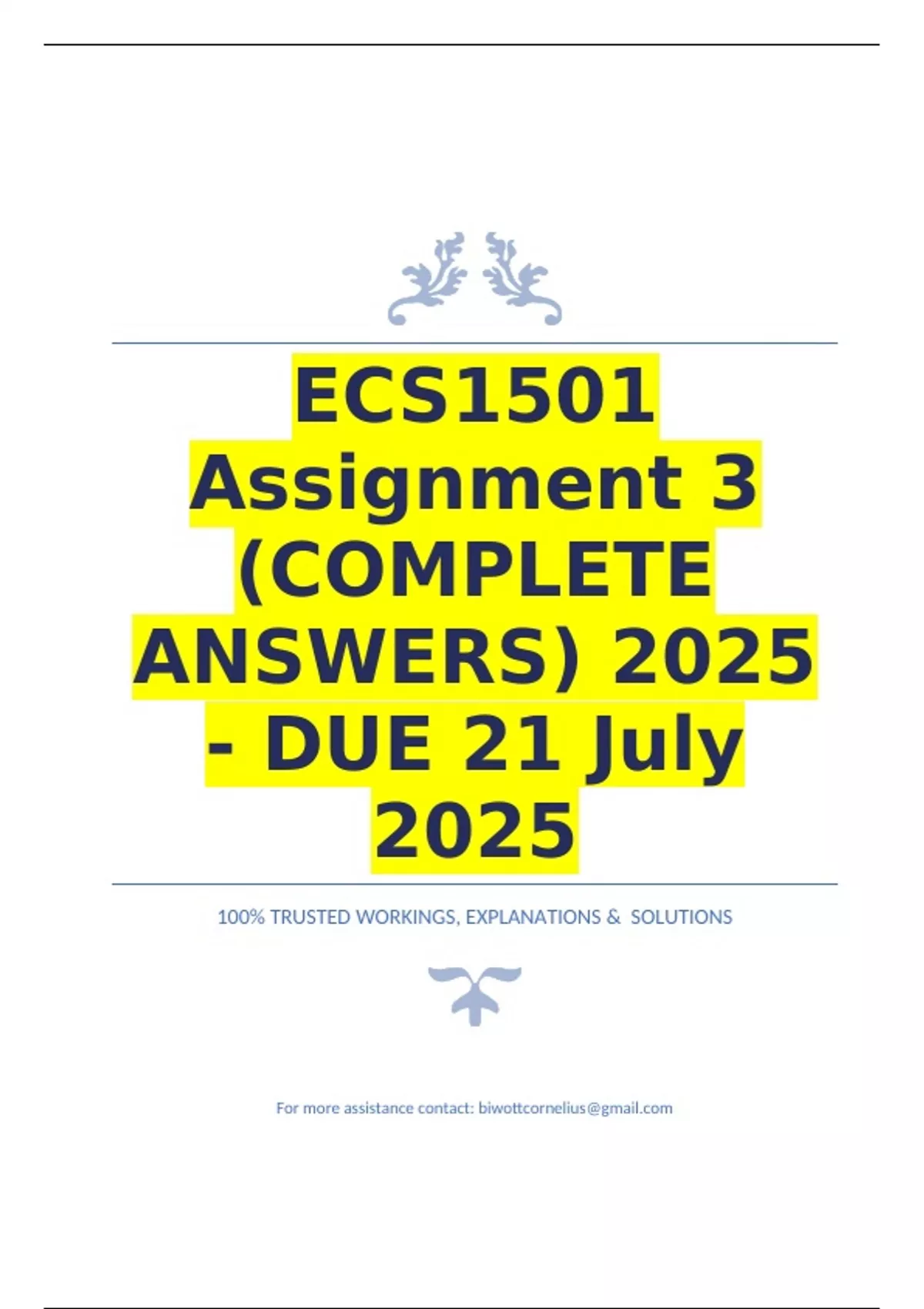 ECS1501 Assignment 3 (COMPLETE ANSWERS) 2025 - DUE 21 July 2025 ...