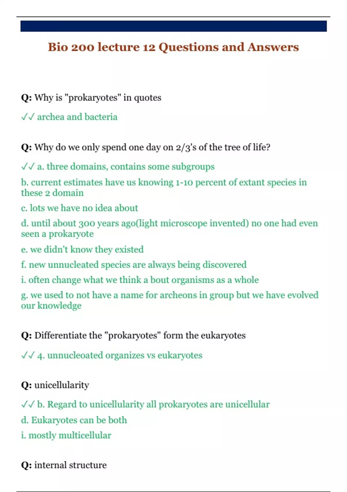 Bio 200 lecture 12 Questions and Answers - Bio 200 - Stuvia US