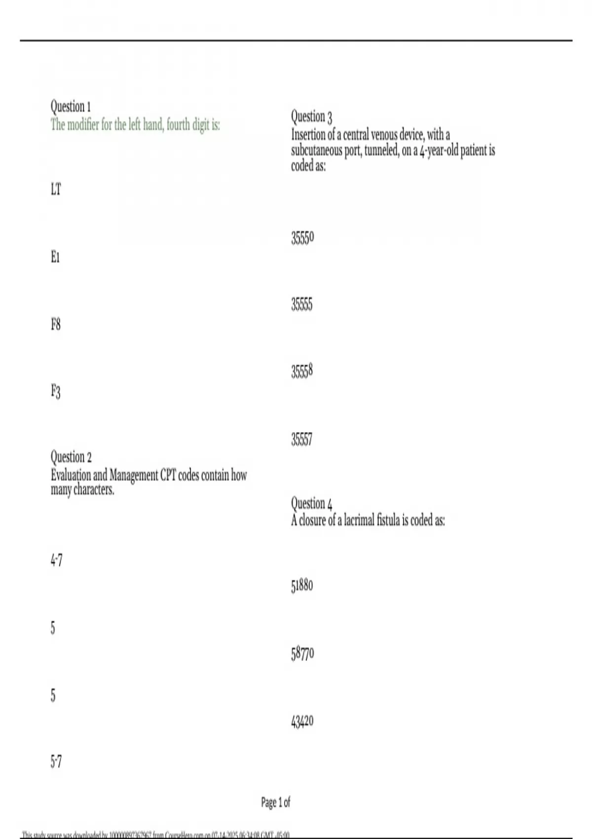 HIM1103 Module 3 Quiz CPT Coding Essentials: Key Concepts & Guidelines 2025/2026 - HIM1103 ...