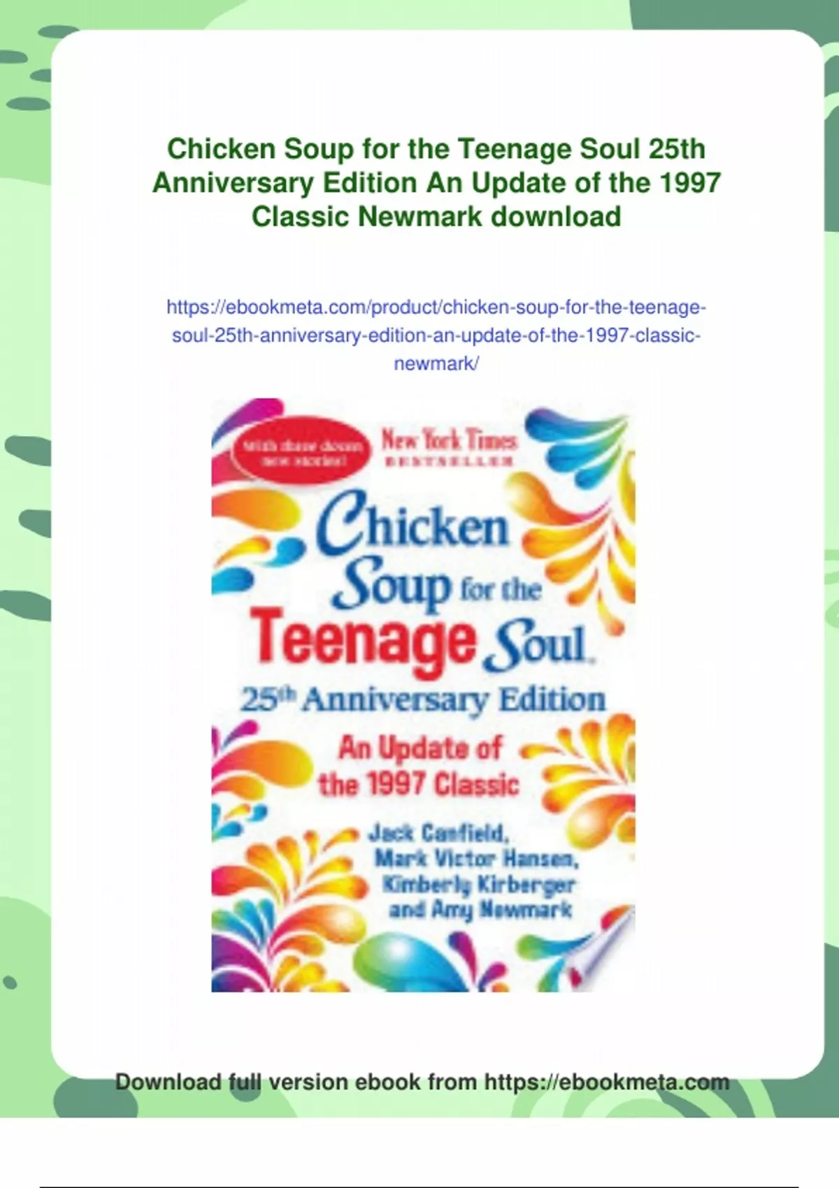 Summary Chicken Soup for the Teenage Soul 25th Anniversary Edition An ...