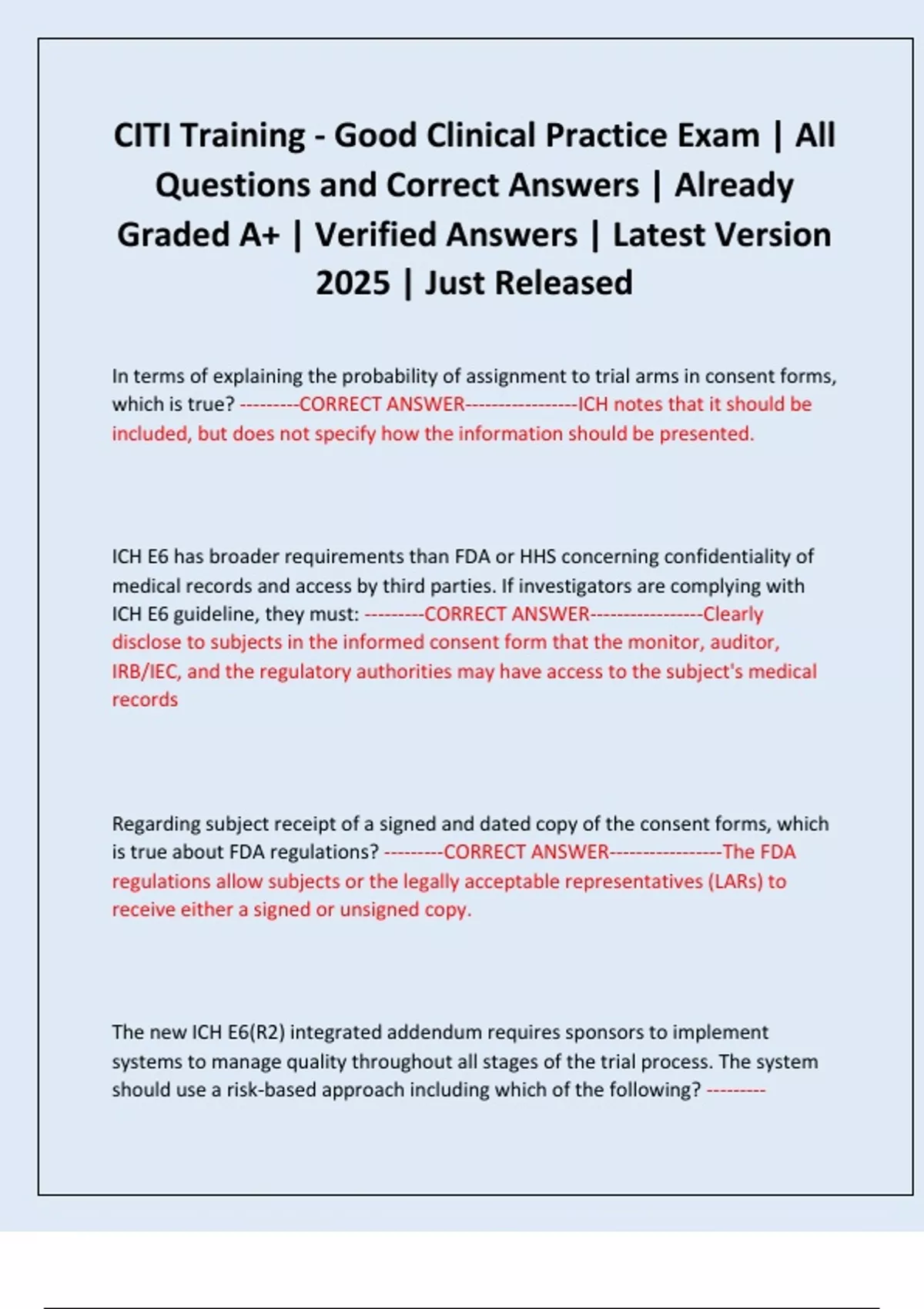CITI Training - Good Clinical Practice Exam | All Questions and Correct ...