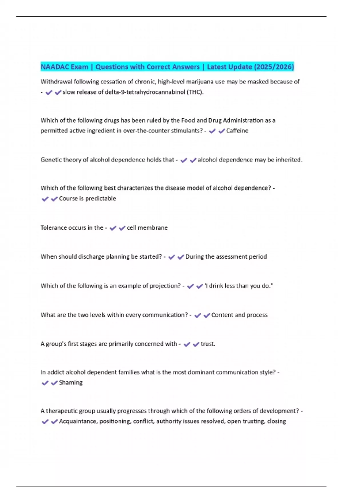 NAADAC Exam | Questions with Correct Answers | Latest Update (2025/2026 ...