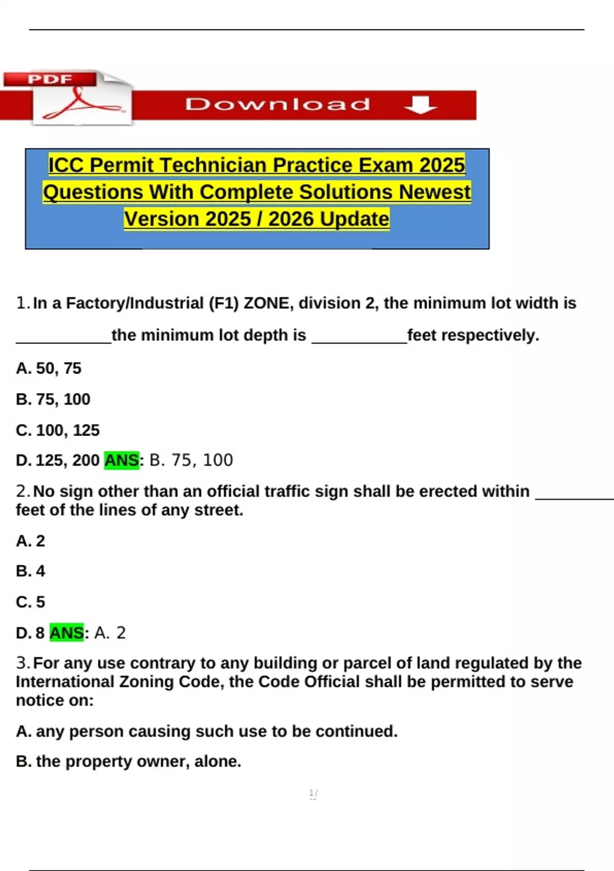 ICC Permit Technician Practice Exam 2025 Questions With Complete ...