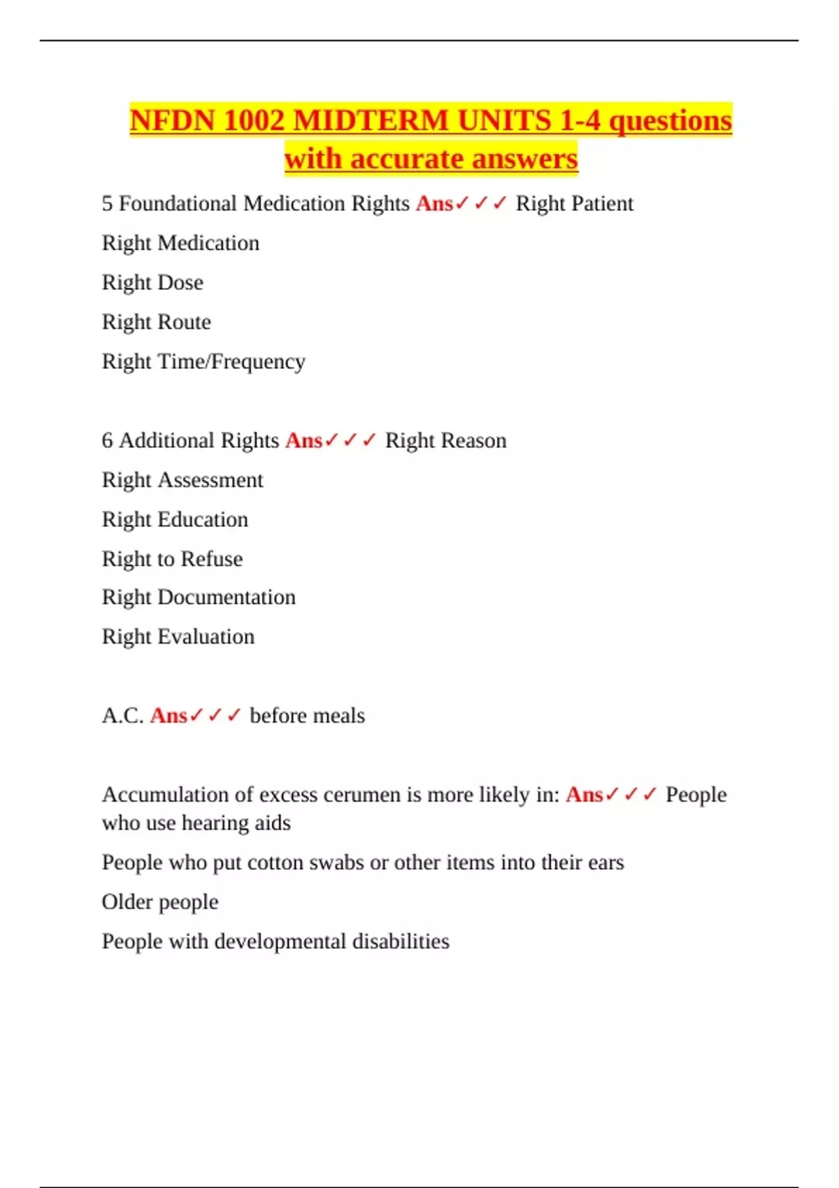 NFDN 1002 – Midterm Review Units 1–4 – NorQuest College – Complete ...