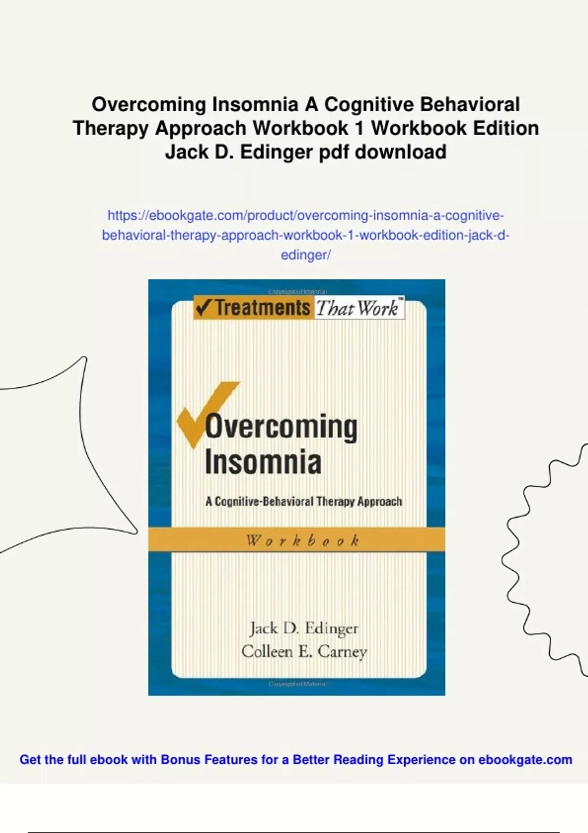 Summary Overcoming Insomnia A Cognitive Behavioral Therapy Approach ...