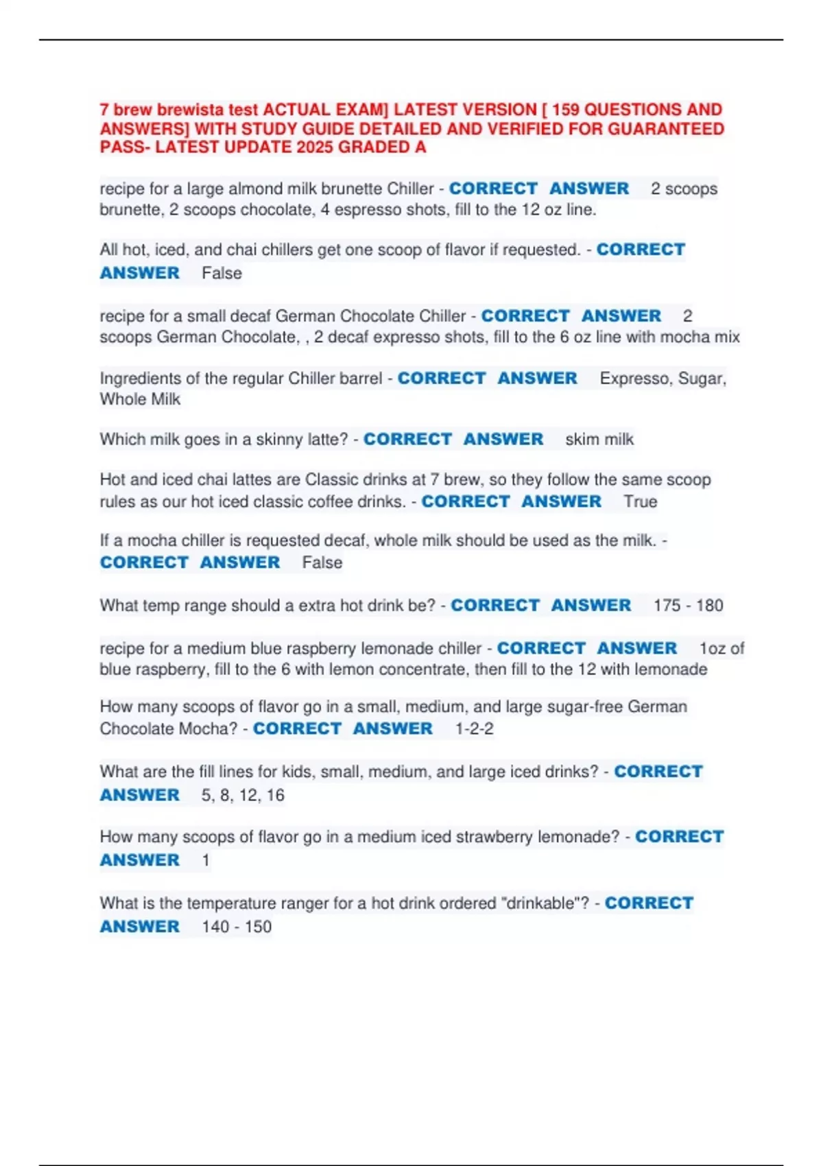 7 brew brewista test ACTUAL EXAM] LATEST VERSION [ 159 QUESTIONS AND ...