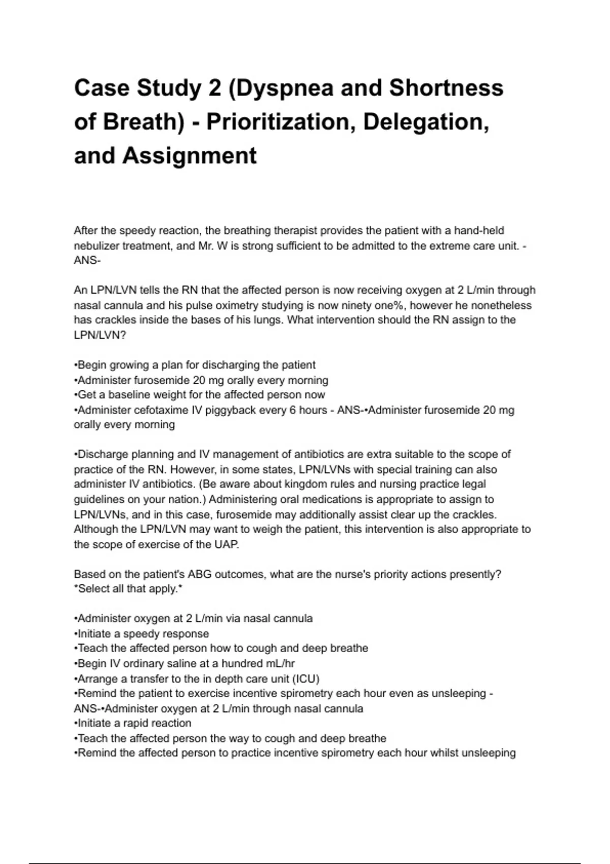 Case Study 2 (Dyspnea and Shortness of Breath) - Prioritization ...