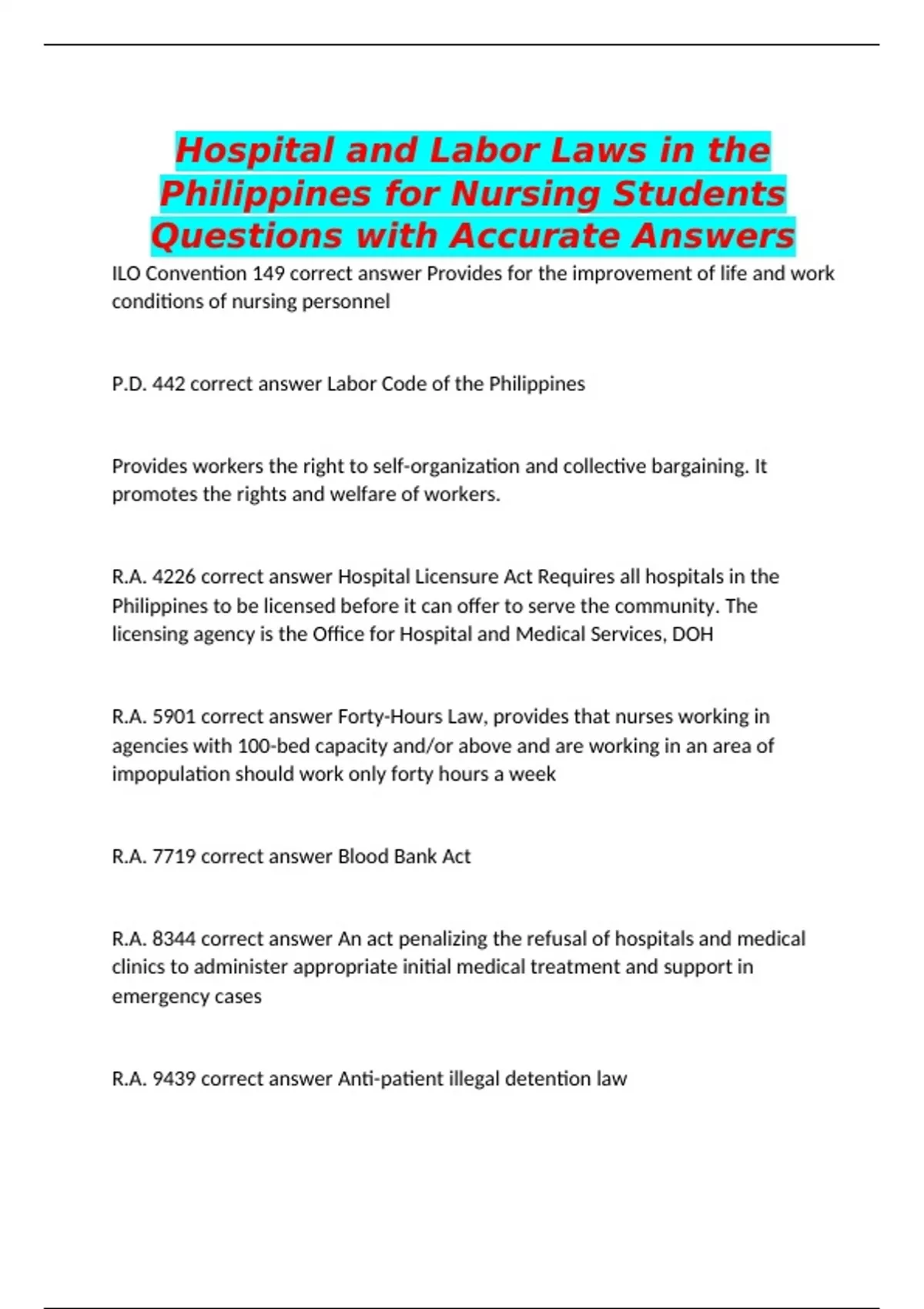 Hospital and Labor Laws in the Philippines for Nursing Students ...