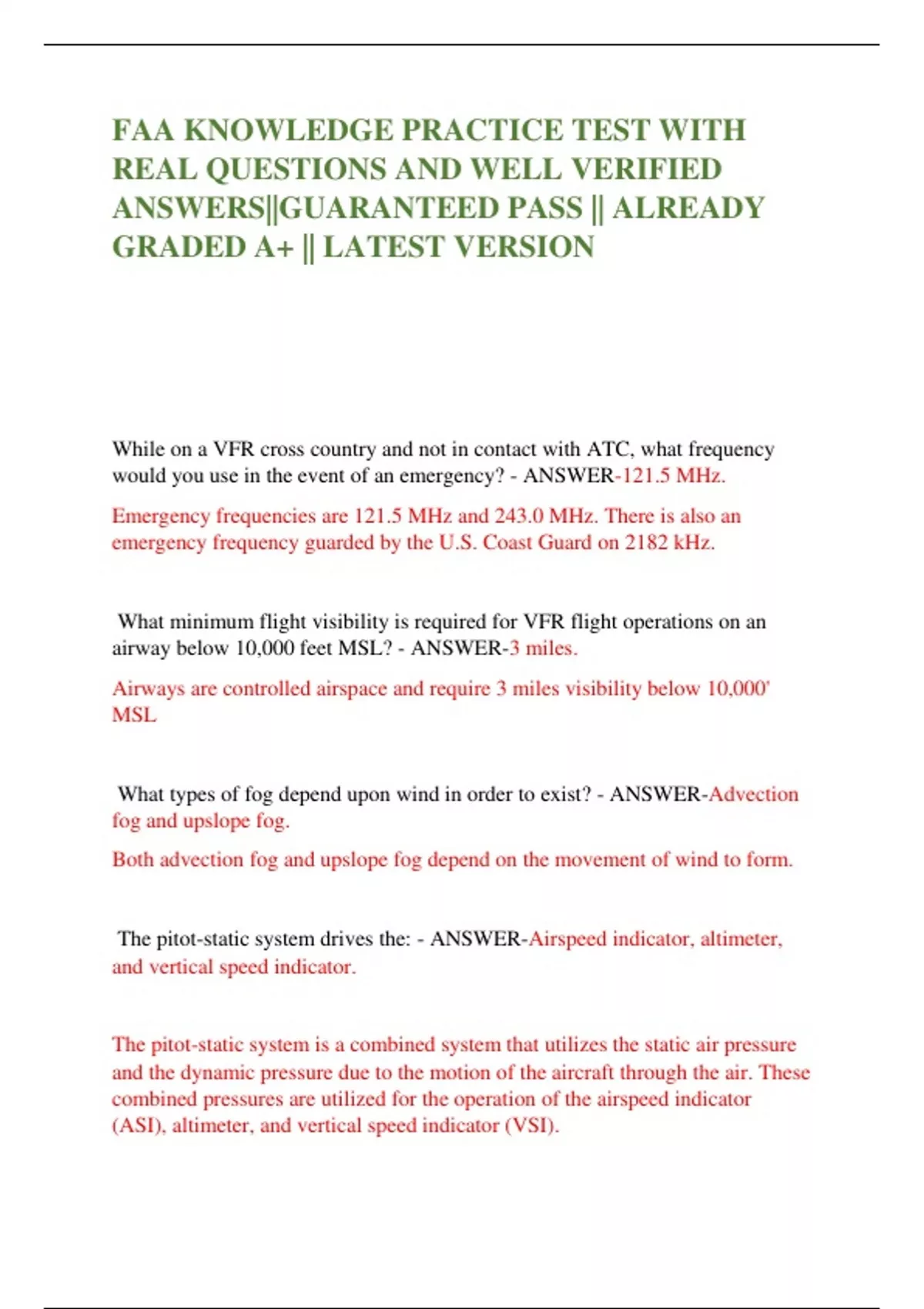 FAA KNOWLEDGE PRACTICE TEST WITH REAL QUESTIONS AND WELL VERIFIED ...