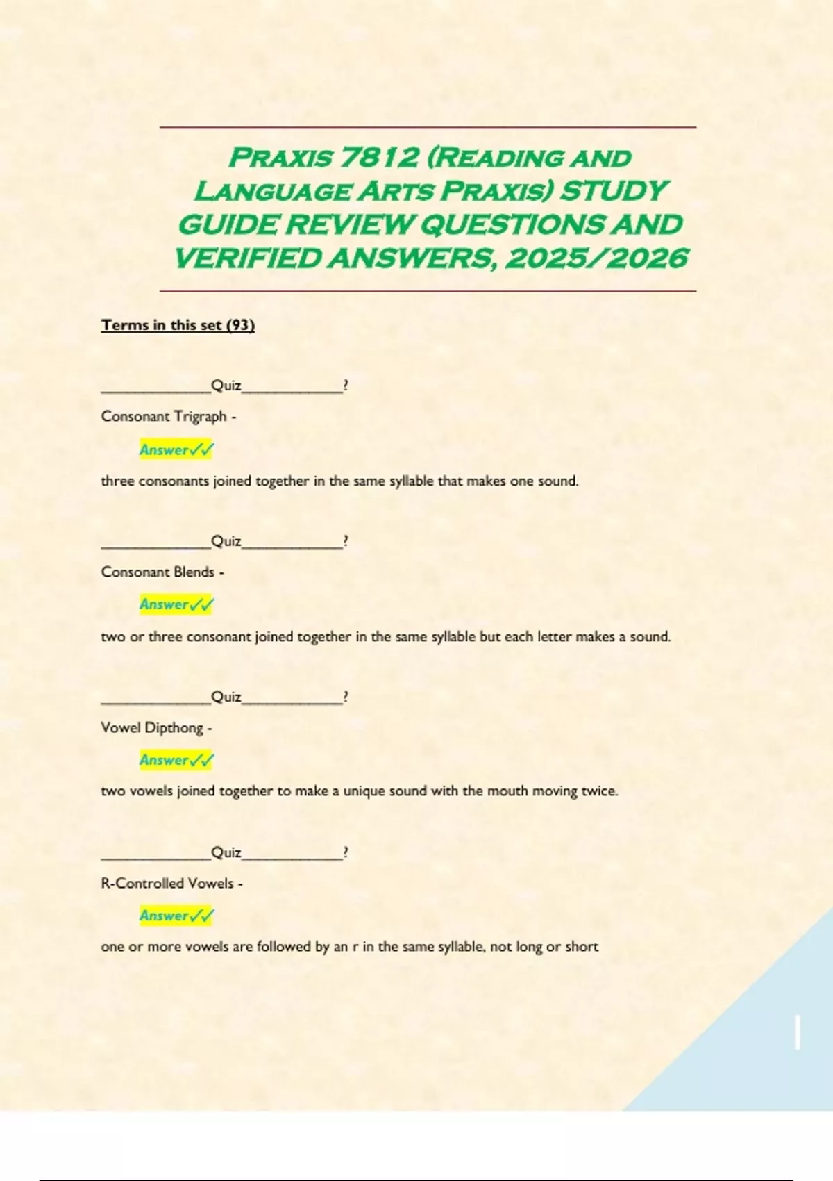 Praxis 7812 (Reading and Language Arts Praxis) STUDY GUIDE REVIEW ...