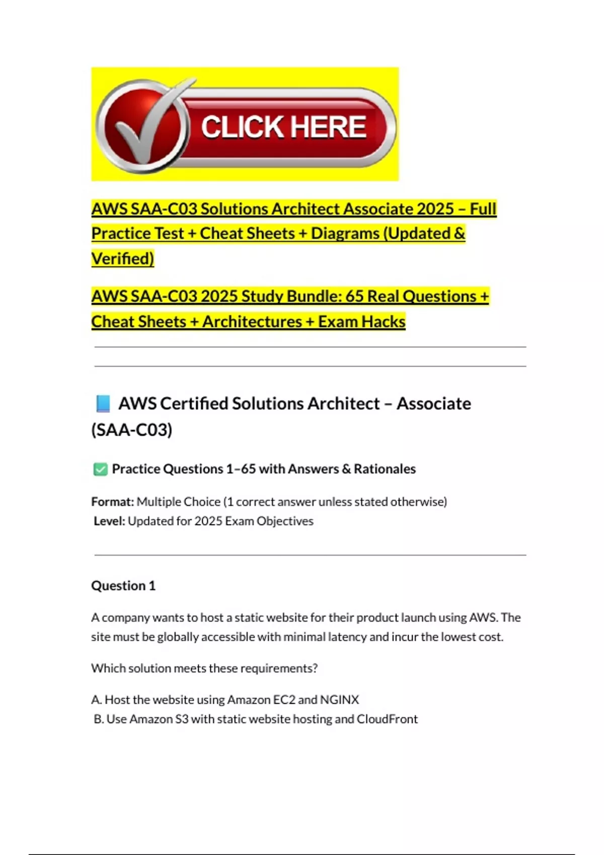 AWS SAA-C03 2025 Study Bundle | 65 Real Exam Questions, Cheat Sheets, Reference Architectures ...