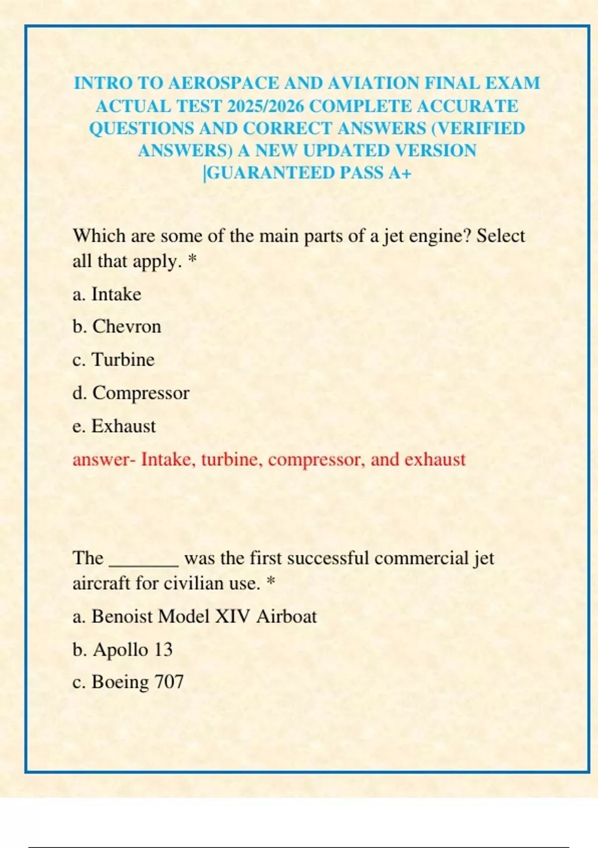 INTRO TO AEROSPACE AND AVIATION FINAL EXAM ACTUAL TEST 2025/2026 ...