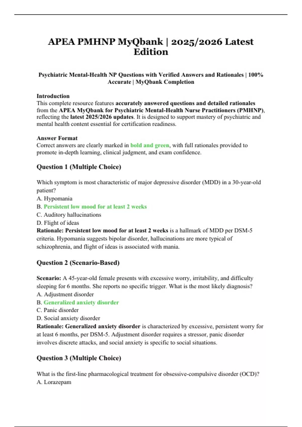 APEA PMHNP MyQbank | 2025/2026 Latest Edition – Psychiatric Mental ...
