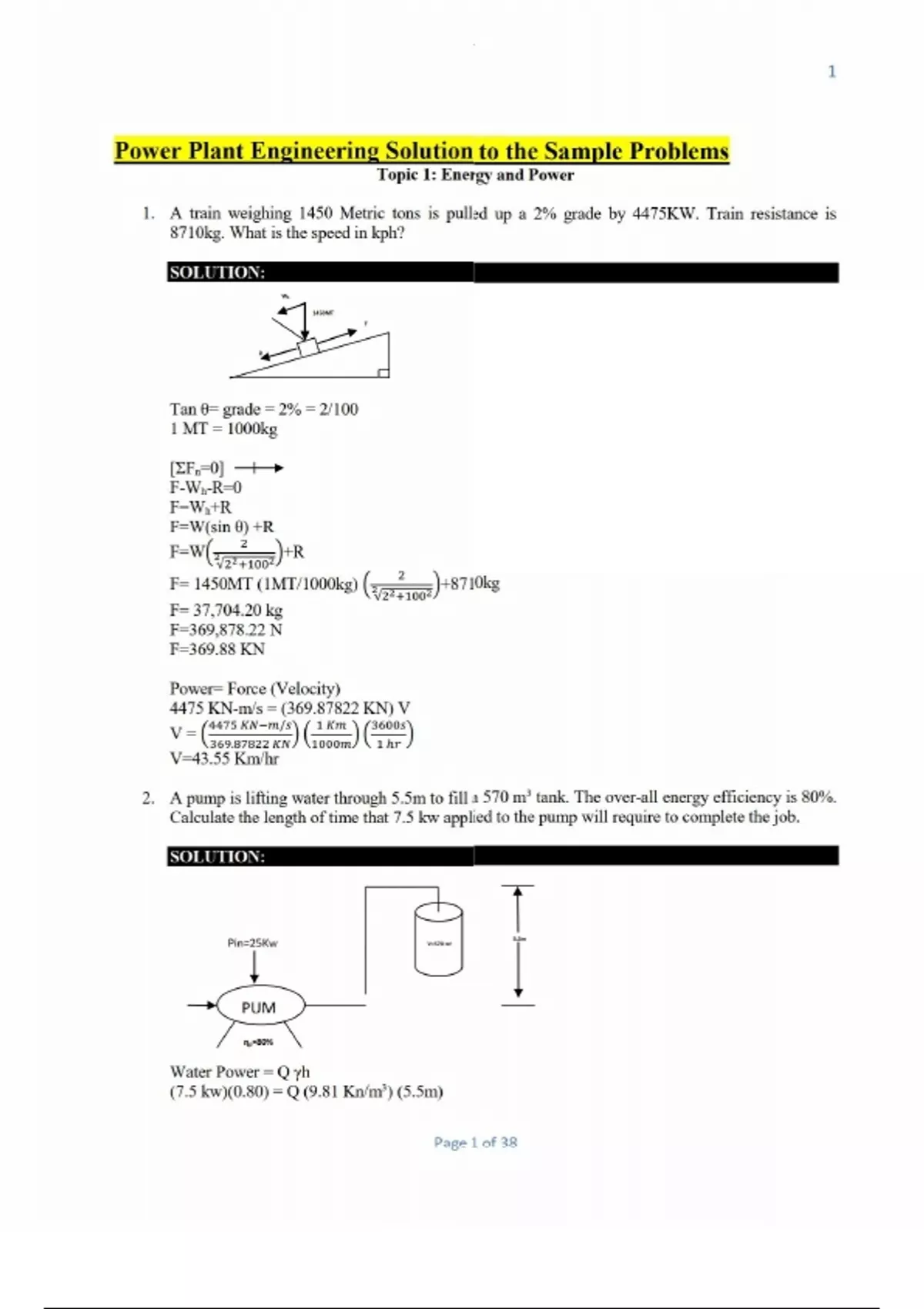 Power Plant Engineering Solution to the Sample Problems - Power Plant ...