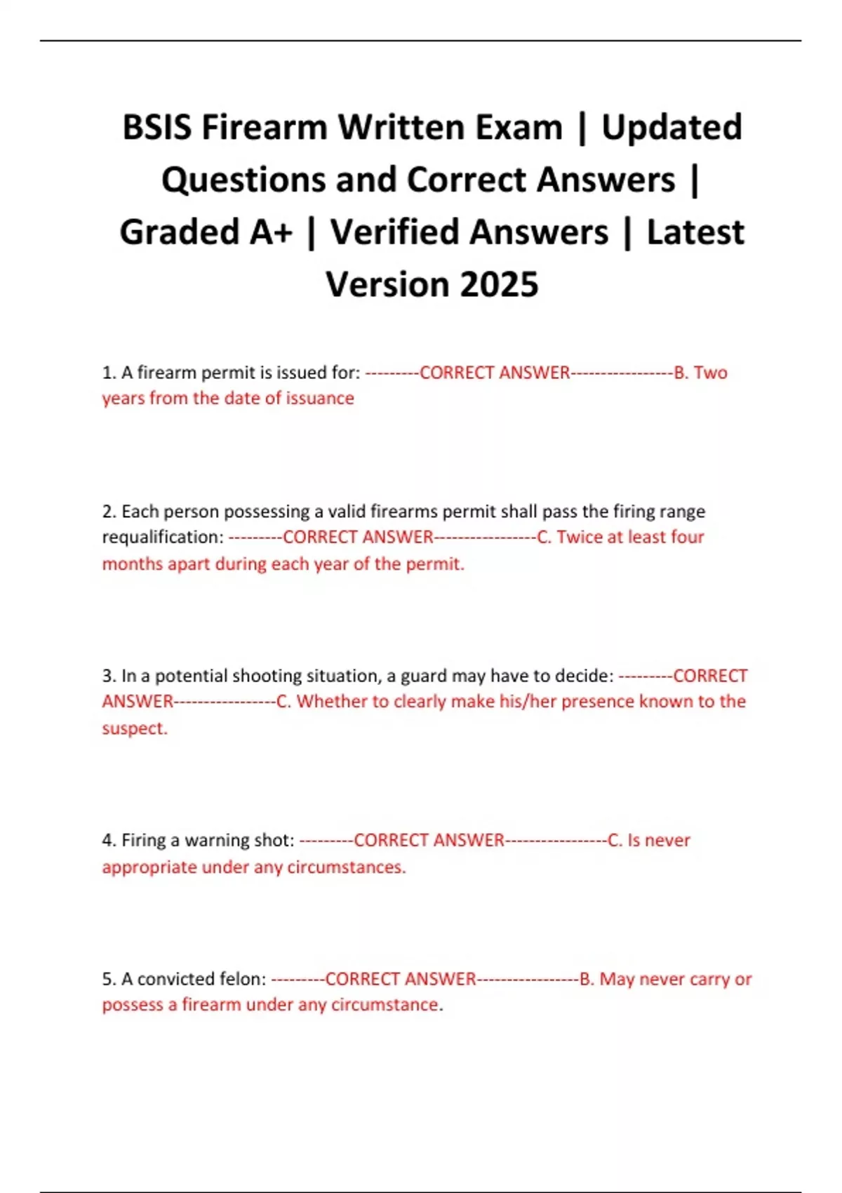 BSIS Firearm Written Exam | Updated Questions and Correct Answers ...