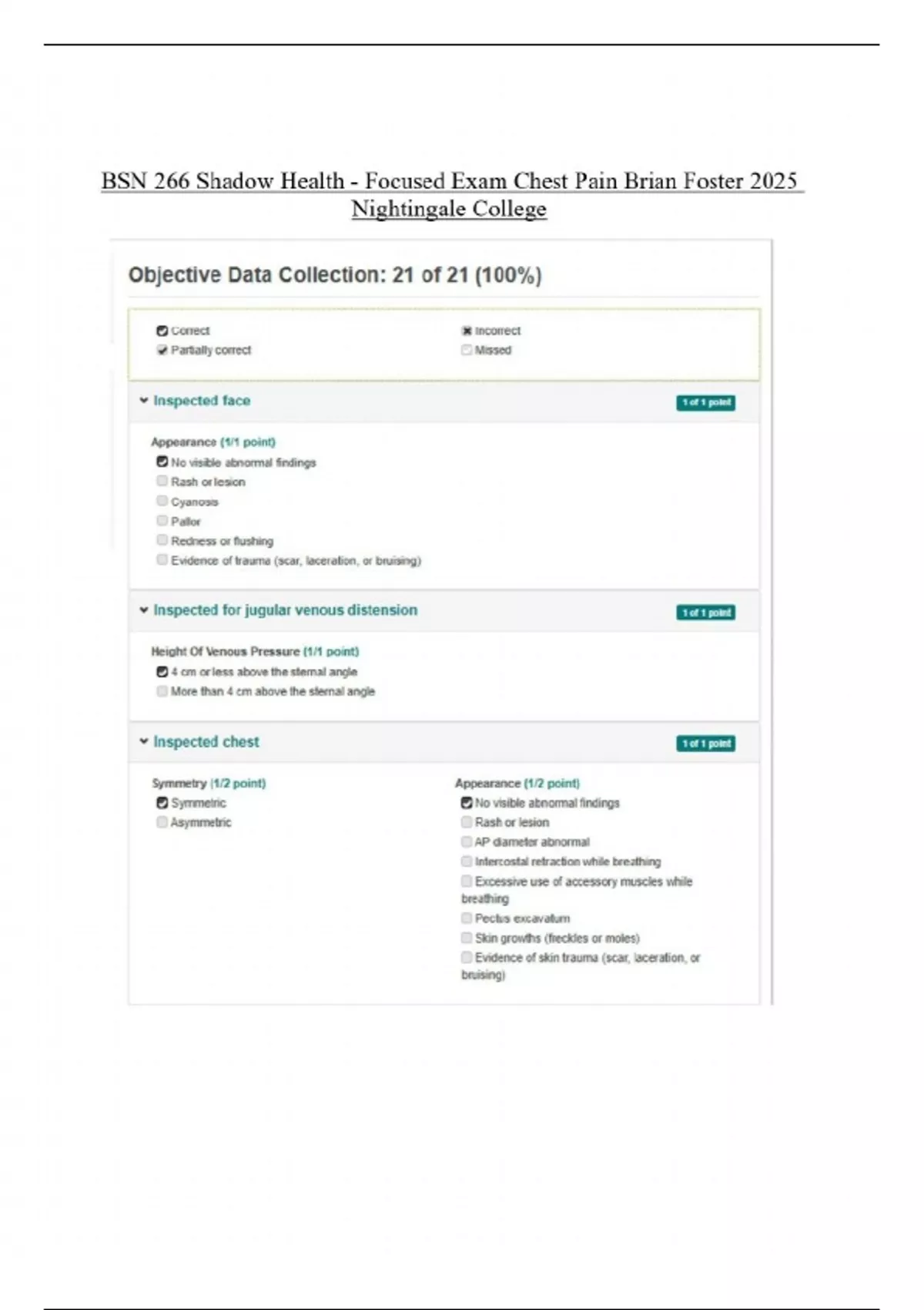 BSN 266 Shadow Health - Focused Exam Chest Pain Brian Foster 2025 ...