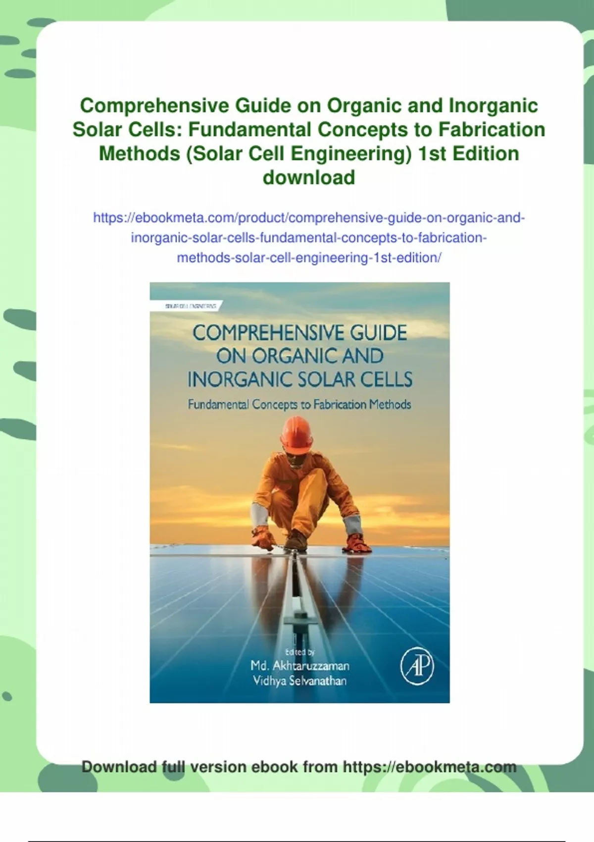 Summary Comprehensive Guide on Organic and Inorganic Solar Cells ...