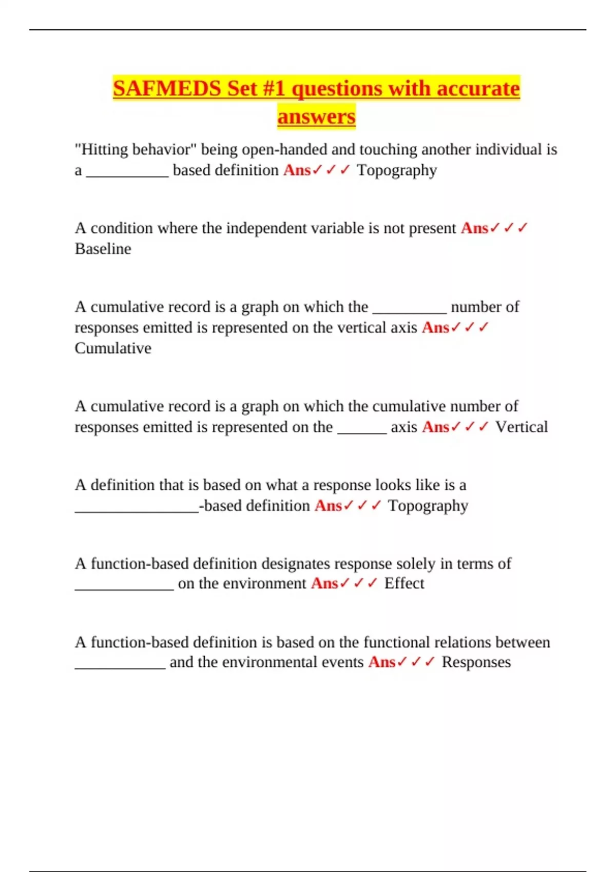 SAFMEDS Set – Behavior Analysis Study Cards – Definitions, Graphing ...