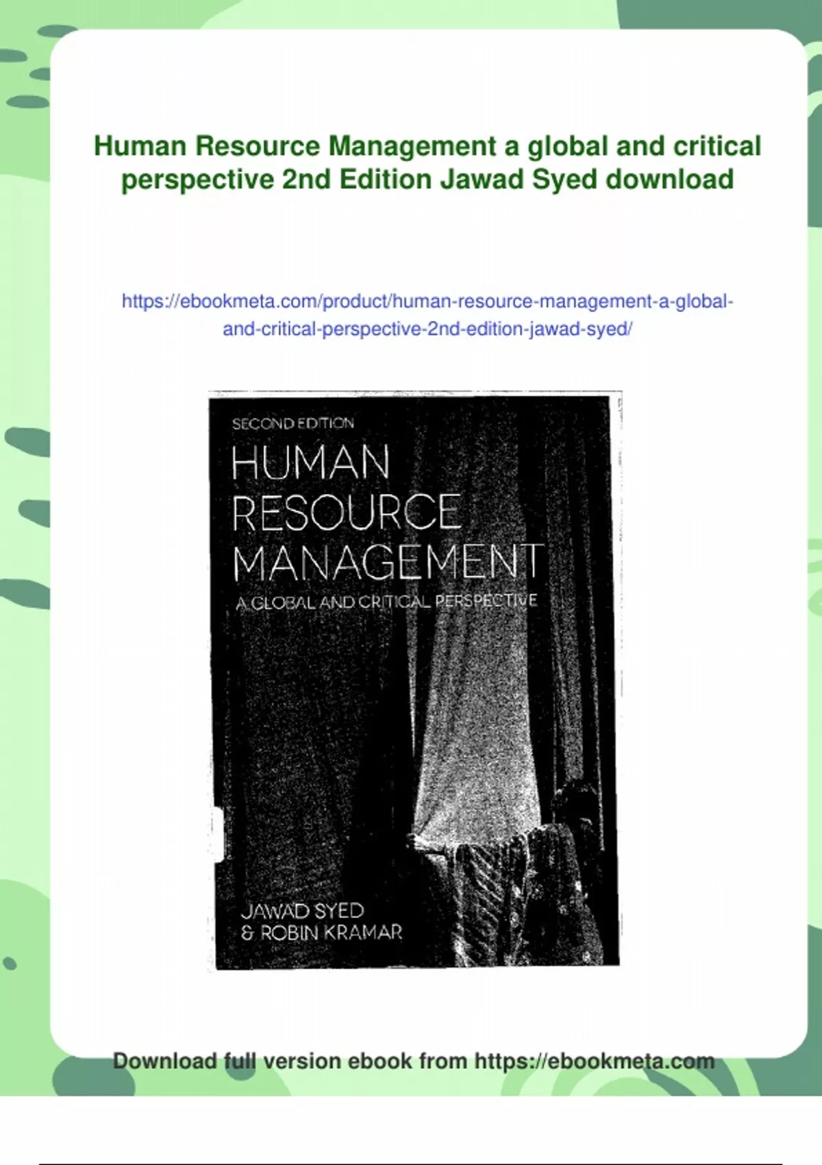 Summary Human Resource Management a global and critical perspective 2nd Edition Jawad Syed ...