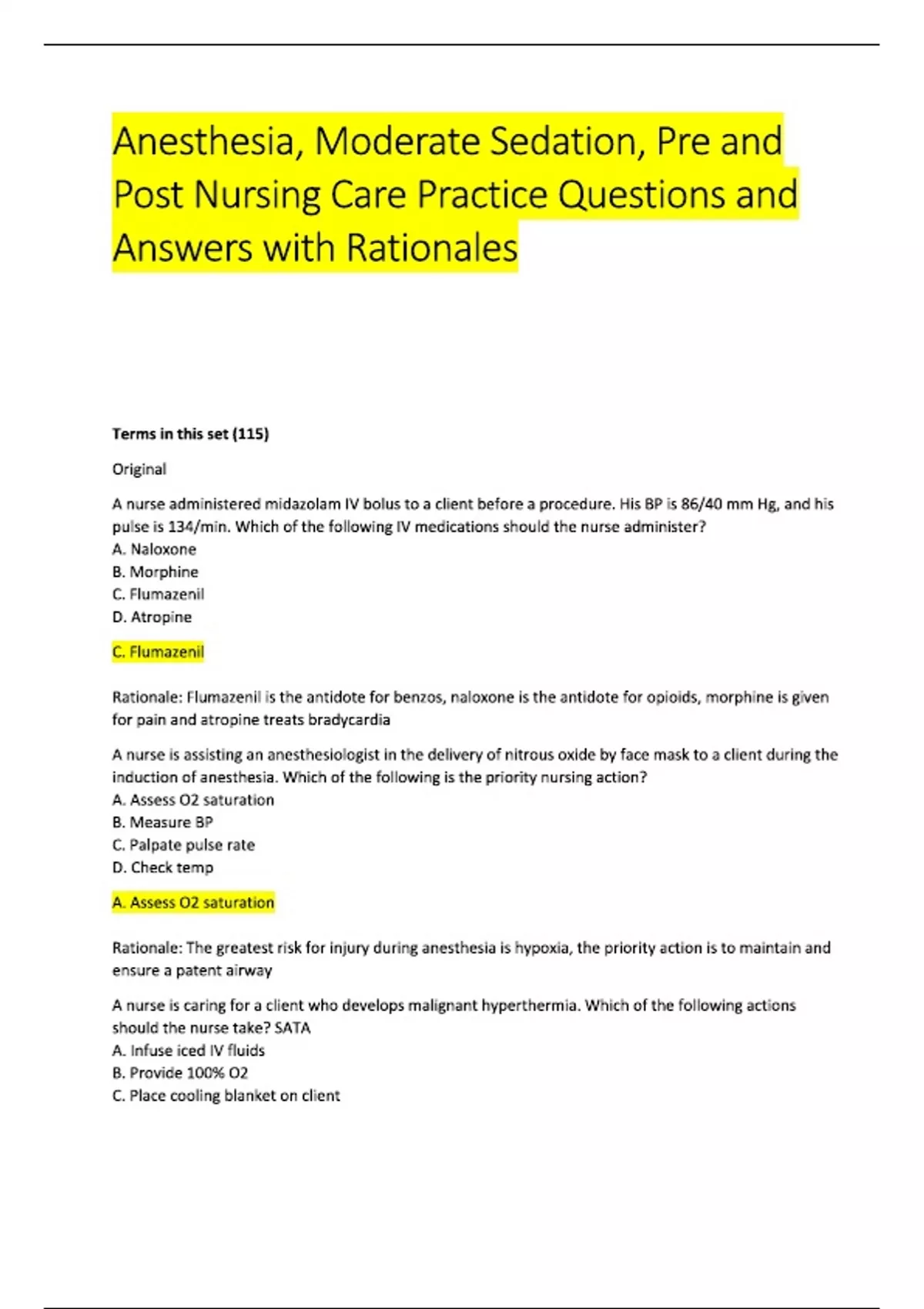 Anesthesia, Moderate Sedation, Pre and Post Nursing Care Practice ...
