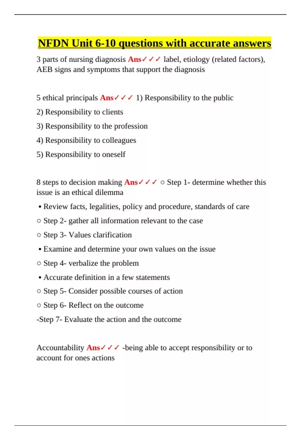 NFDN Unit 6 – Nursing Ethics, Legal Responsibilities, and the Nursing ...