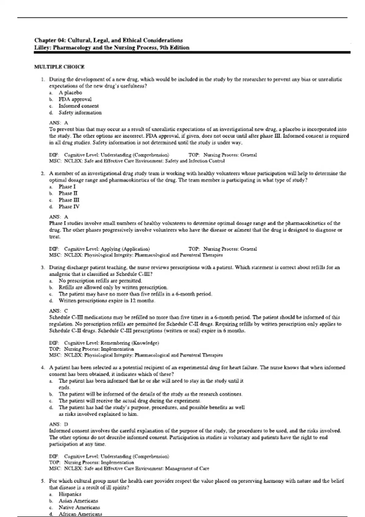 Cultural, Legal, and Ethical Considerations Lilley - Pharmacology and ...